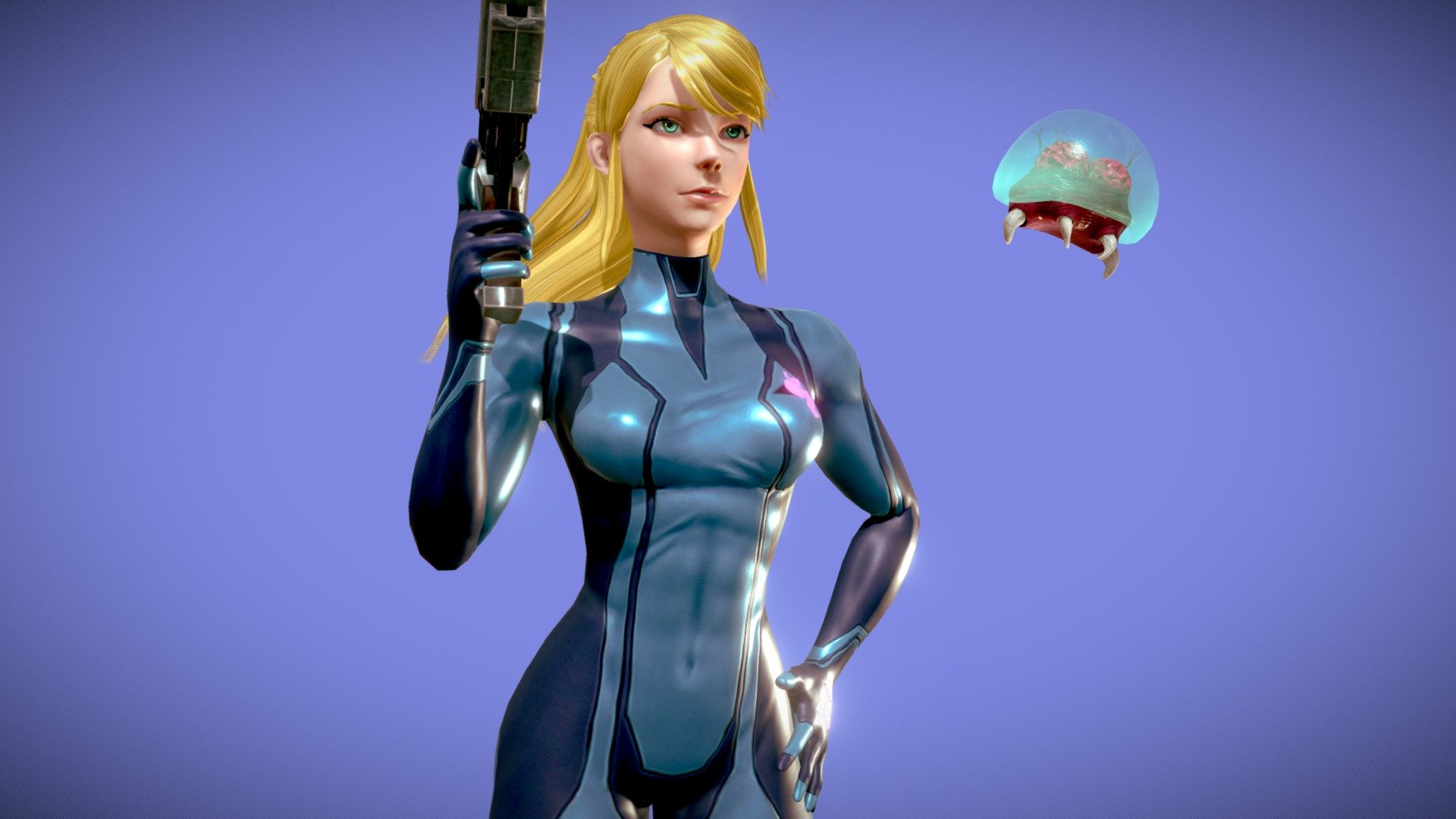 Zero Suit Samus and Baby Metroid - 3D model by Giru [79337ed] - Sketchfab