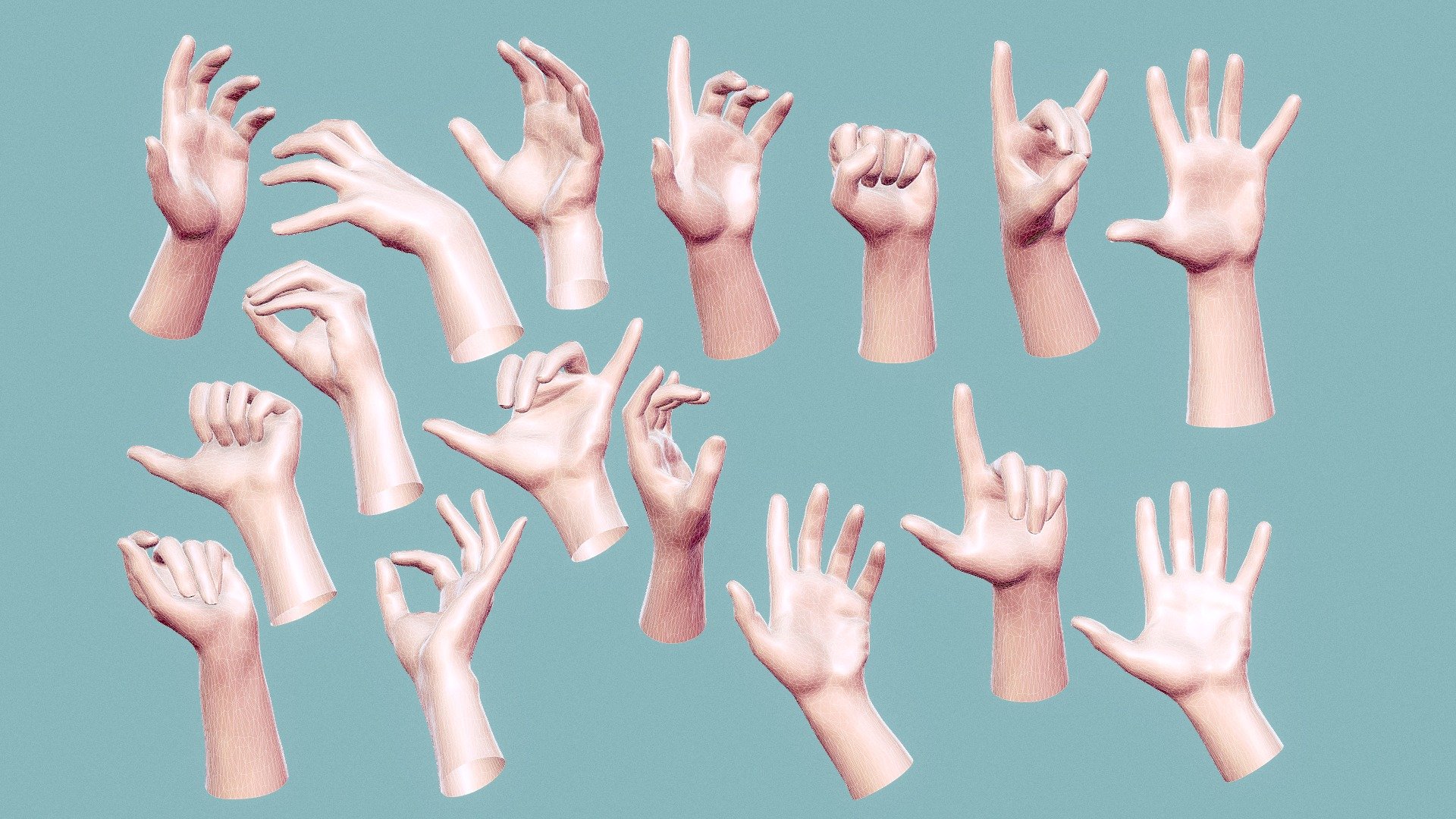 16 Posed Male Hand Scans - Buy Royalty Free 3D model by Polygonal ...