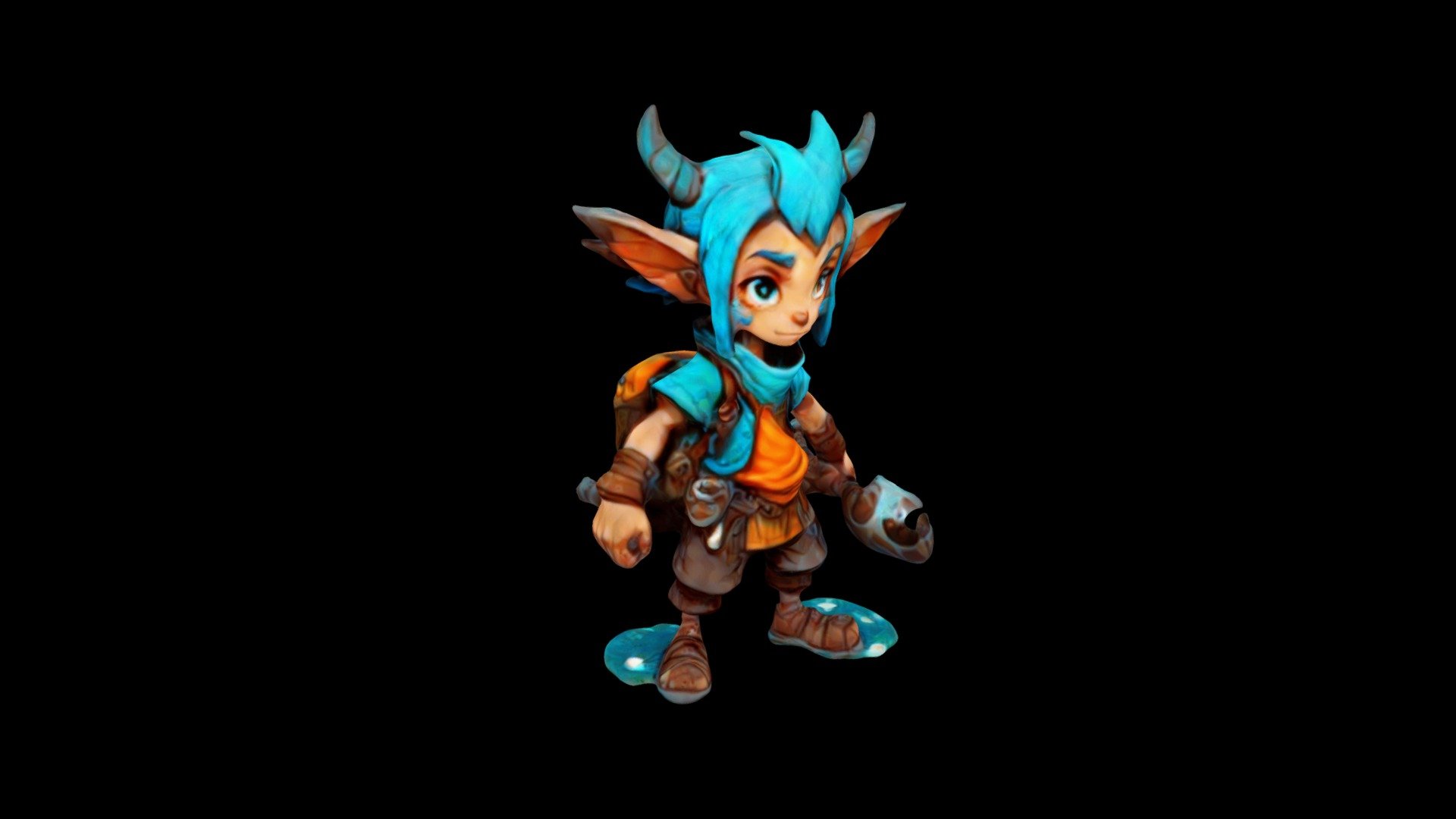 a blue haired imp with a backpack and a helmet t - Download Free 3D ...
