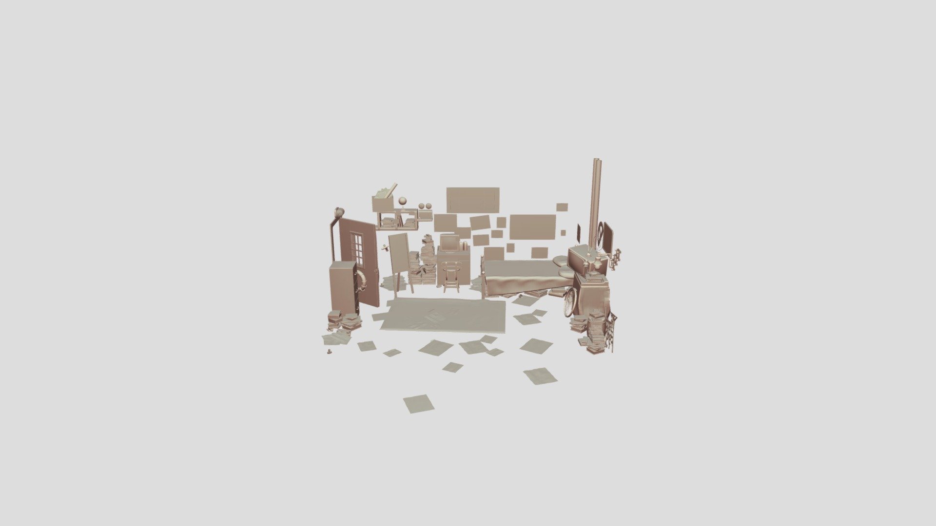 free messy room , disorganized room - Download Free 3D model by ...