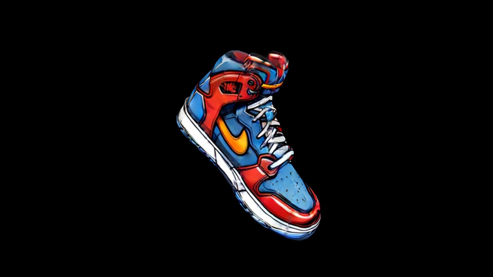 A cartoon image of a red, blue, and yellow Nike - Download Free 3D ...