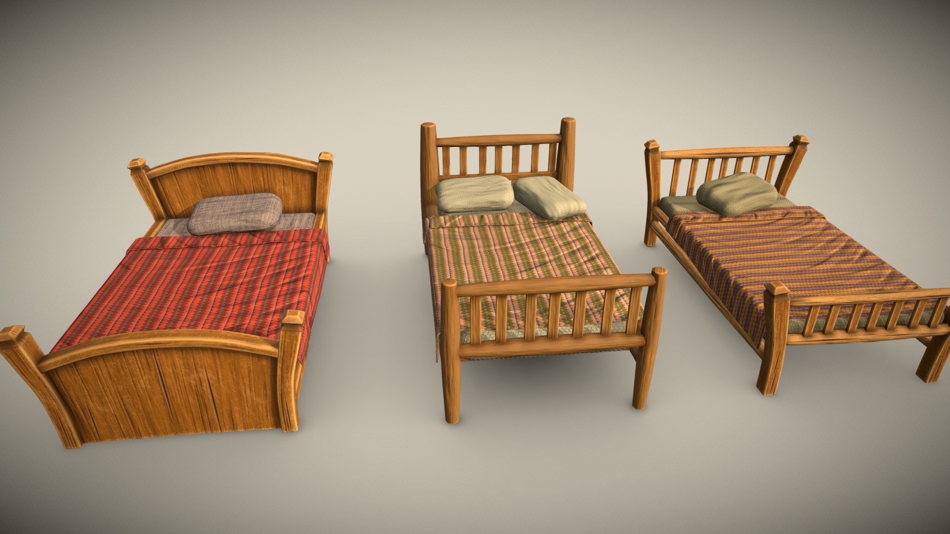 Set of stylized beds with pillow and blanket PBR - Buy Royalty Free 3D ...