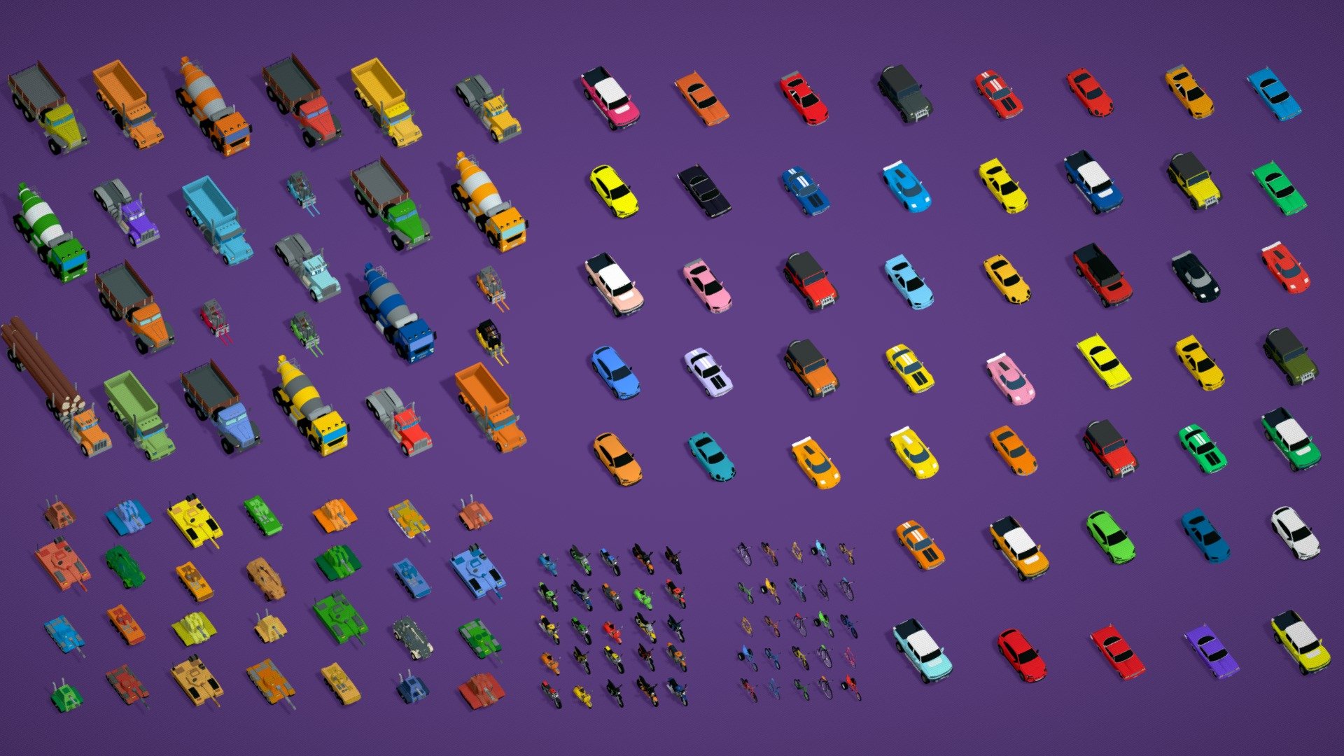 Mega Vehicle Pack - Truck Tank Bike Bicycle Car - Buy Royalty Free 3D ...
