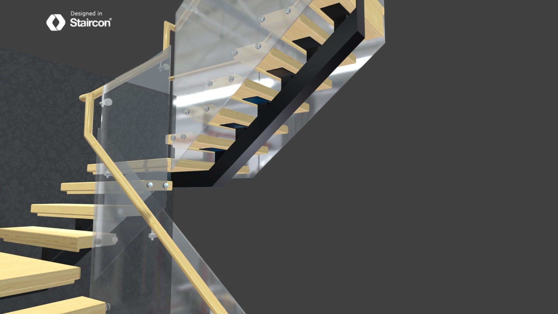Center stringer with glass panels - 3D model by 3D Software for Stair ...