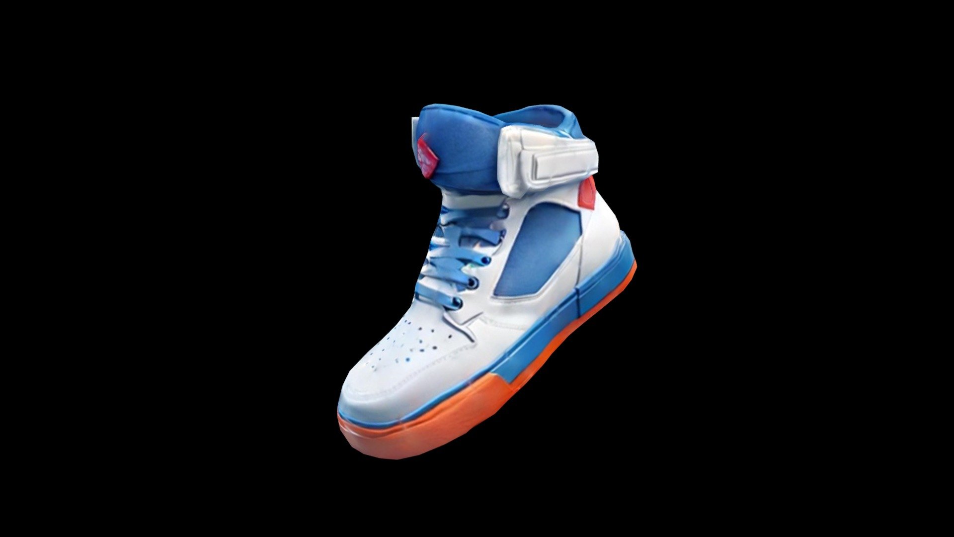 A white and blue high-top basketball shoe with o - Download Free 3D ...
