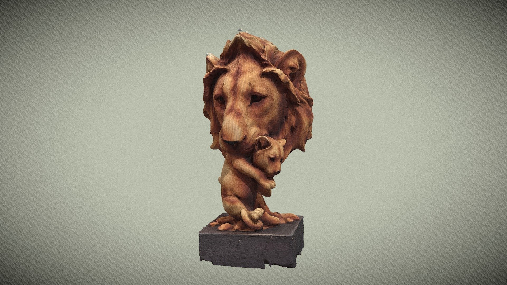 Lion & Cub Wood Statue - Buy Royalty Free 3D model by DAC Photoscan ...