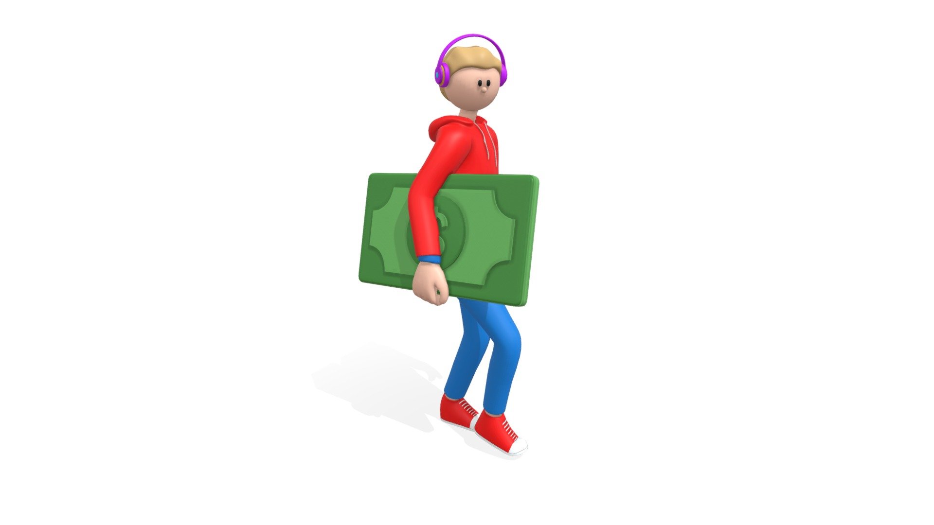 Animated Cartoon Character Carrying Giant Dollar - 3D model by ...