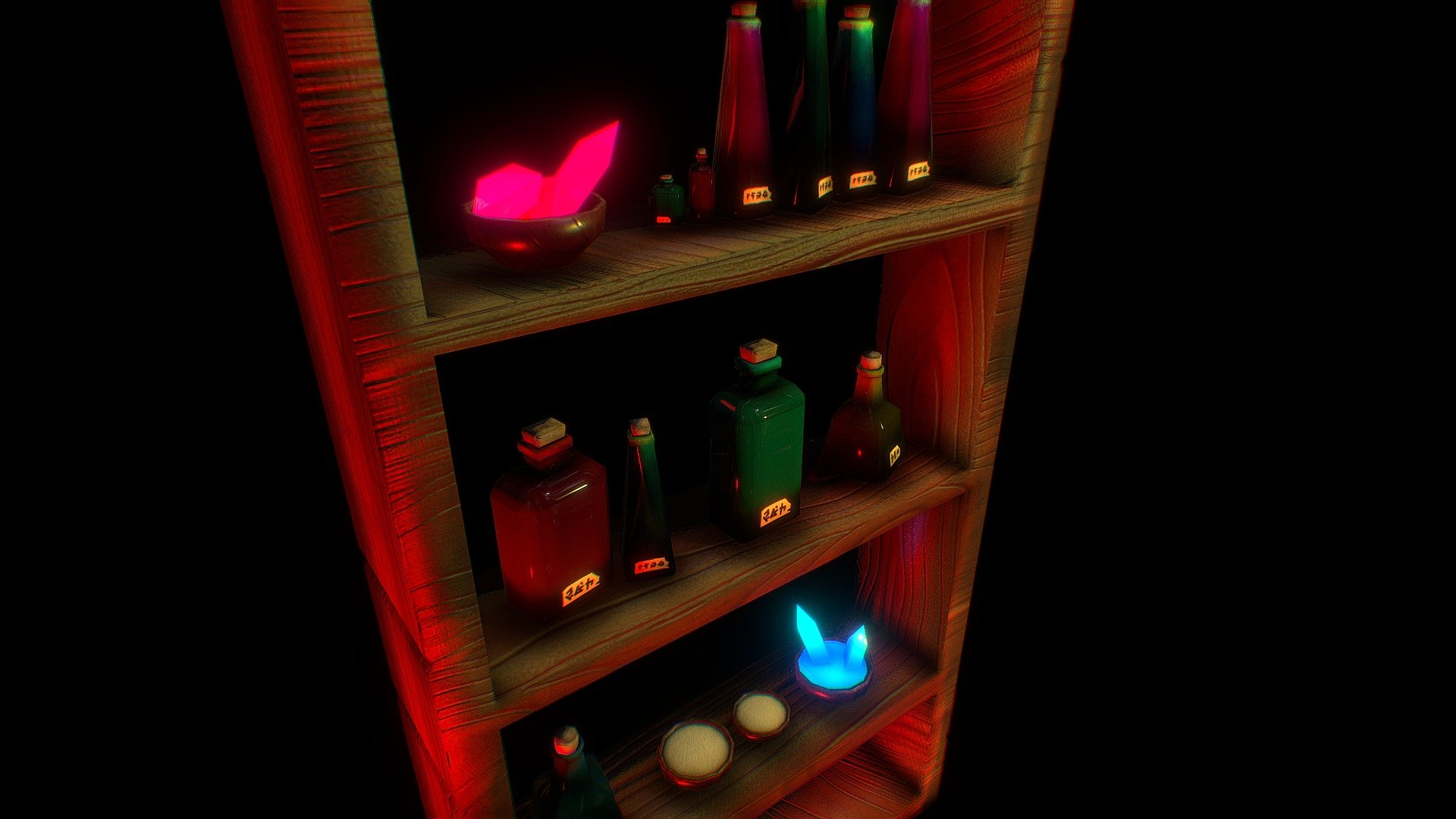 Wood stylized shelving with magic items - Download Free 3D model by ...