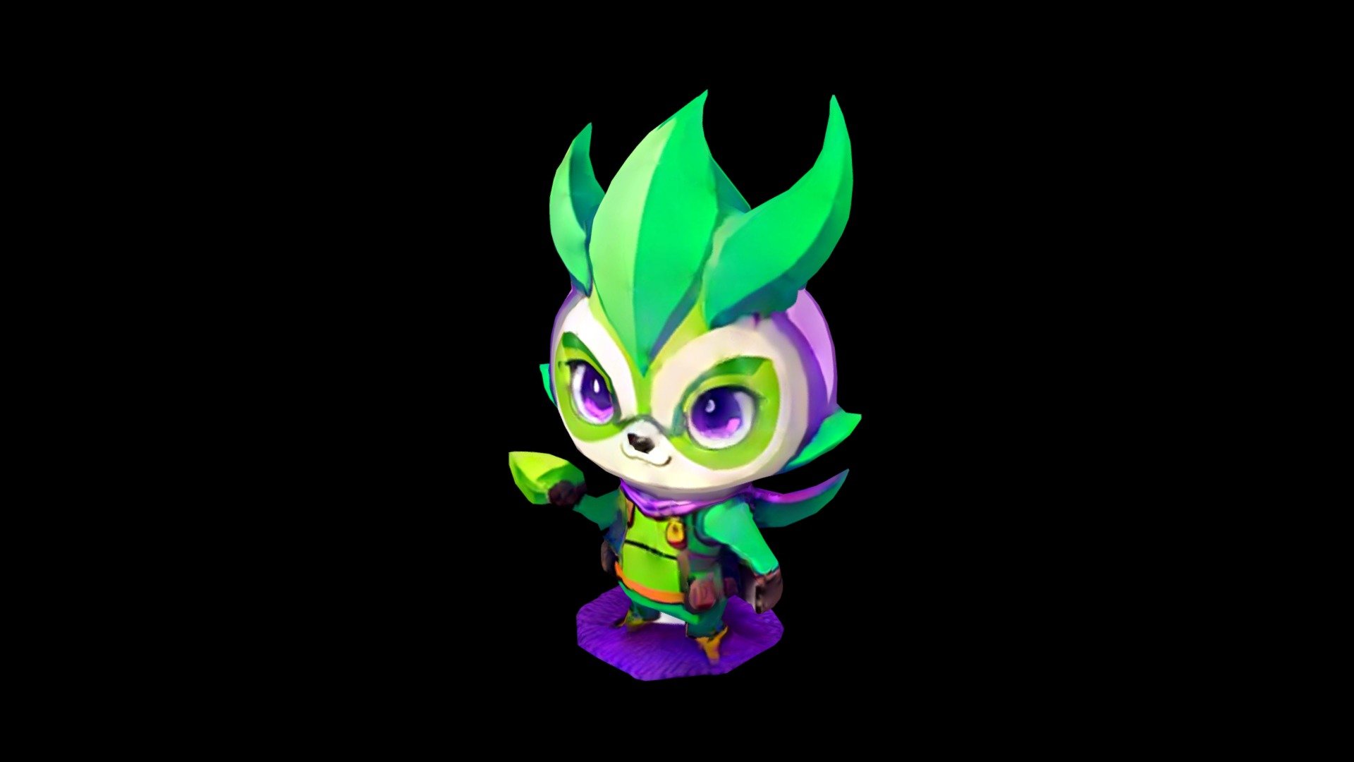 A chibi panda with green fur, holding a green cr - Download Free 3D ...