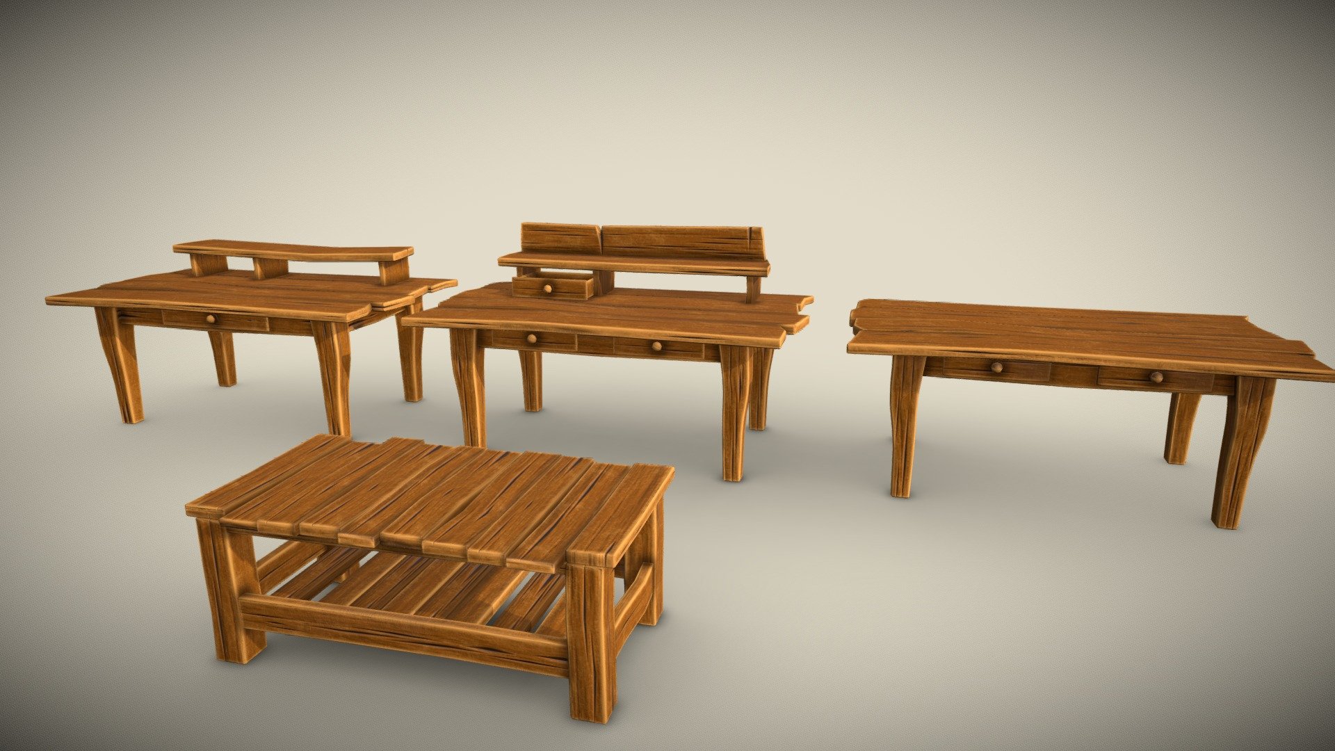 Set of stylized tables PBR game ready Low-poly 3 - Buy Royalty Free 3D ...