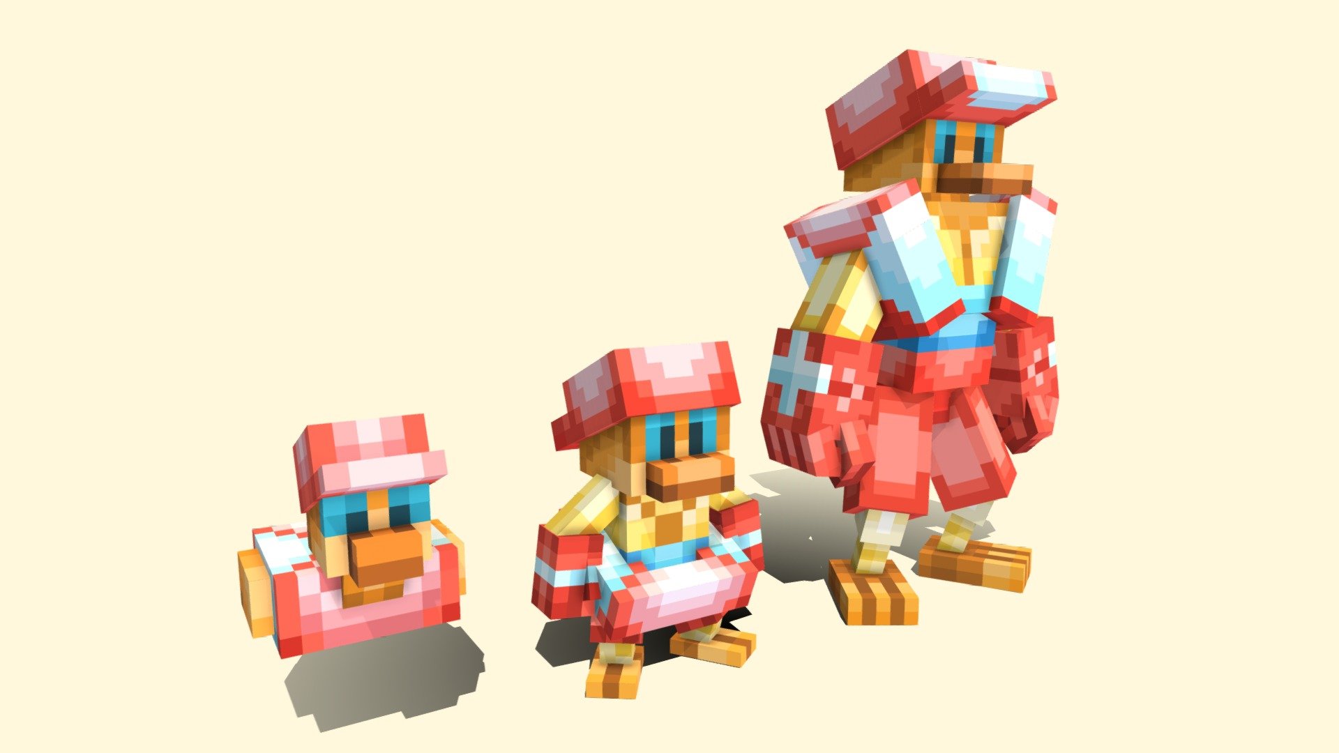 Parameduck (Fakemon) - 3 phase of evolution - 3D model by ...