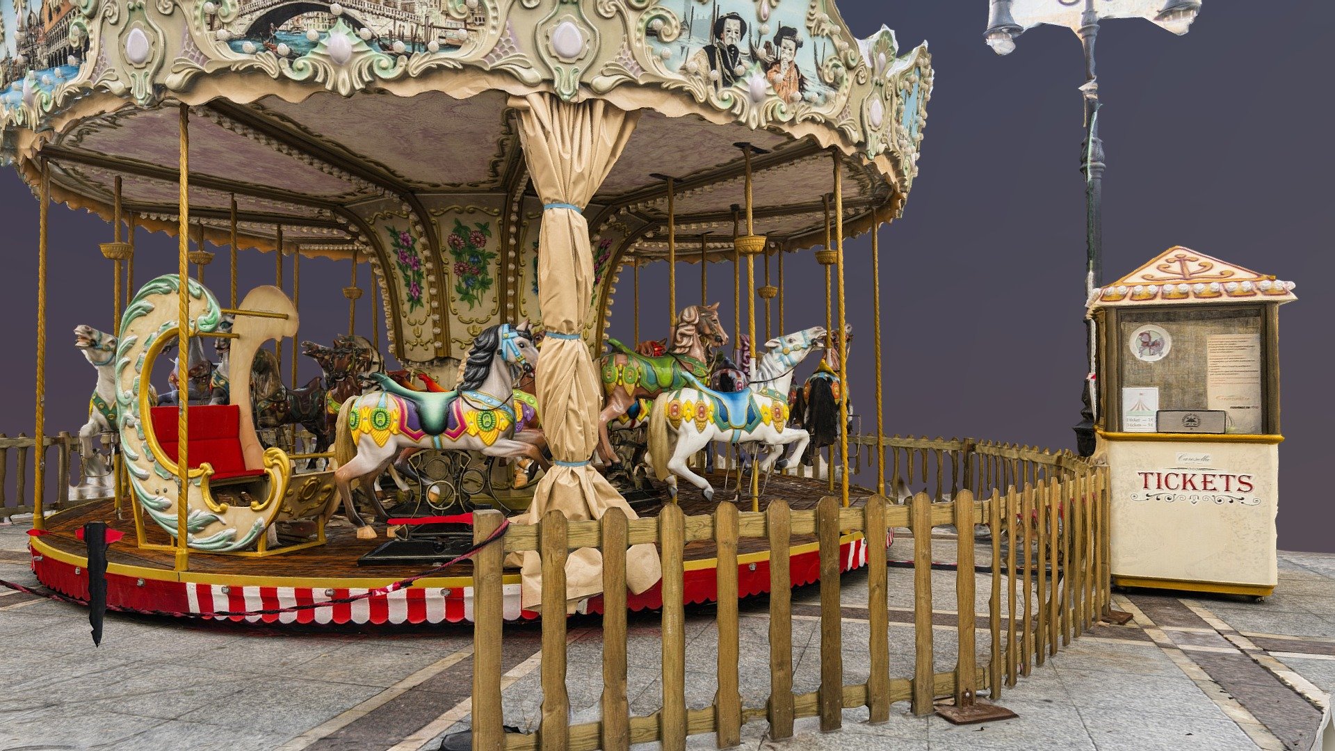 Carousel with fence and ticket booth - Buy Royalty Free 3D model by ...