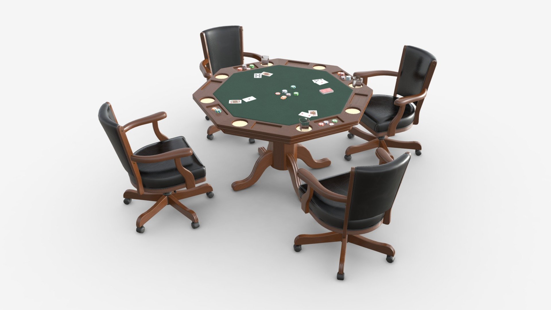 Poker Table Octagonal with Chairs - Buy Royalty Free 3D model by ...