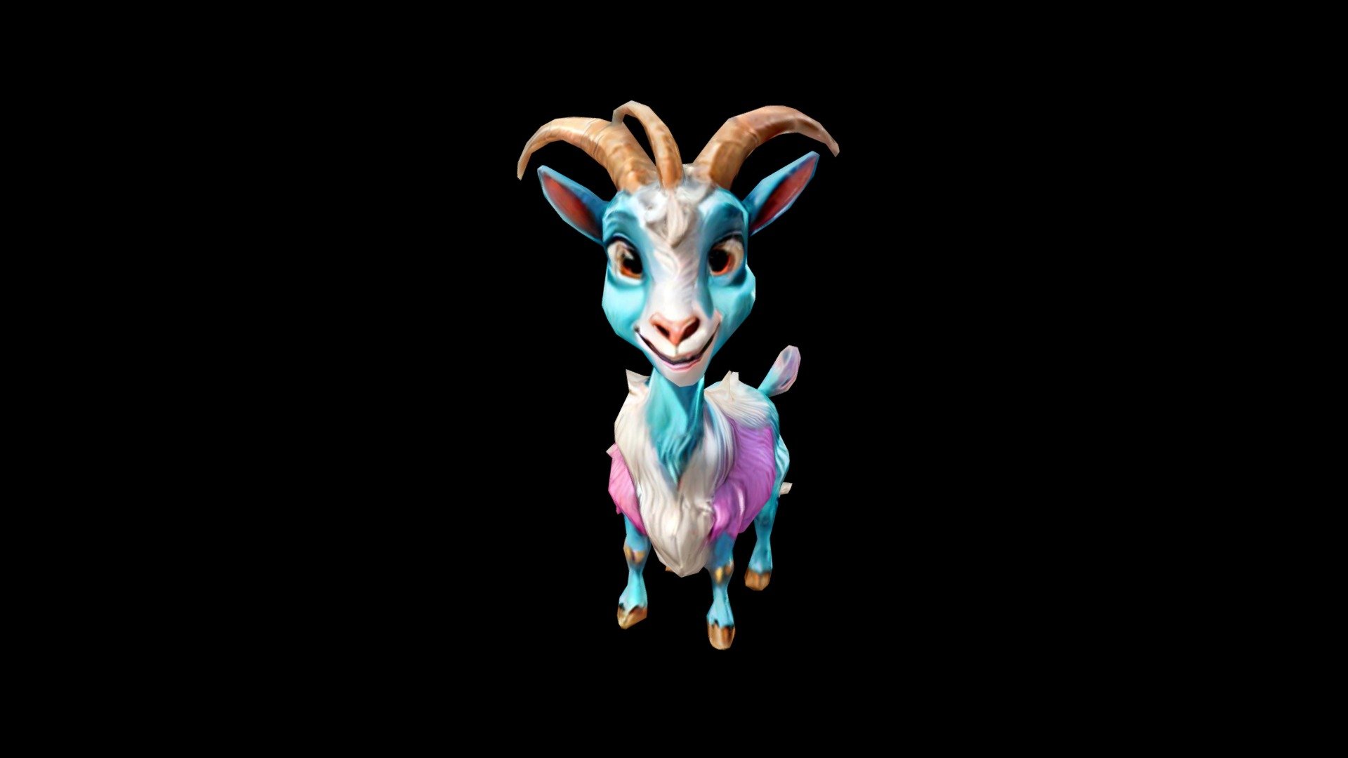 Colorful cartoon goat with big horns and blue ha - Download Free 3D ...