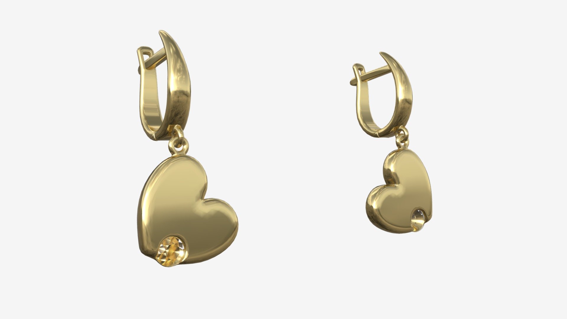 Earrings Heart Shape Diamond Gold Jewelry 03 - Buy Royalty Free 3D ...