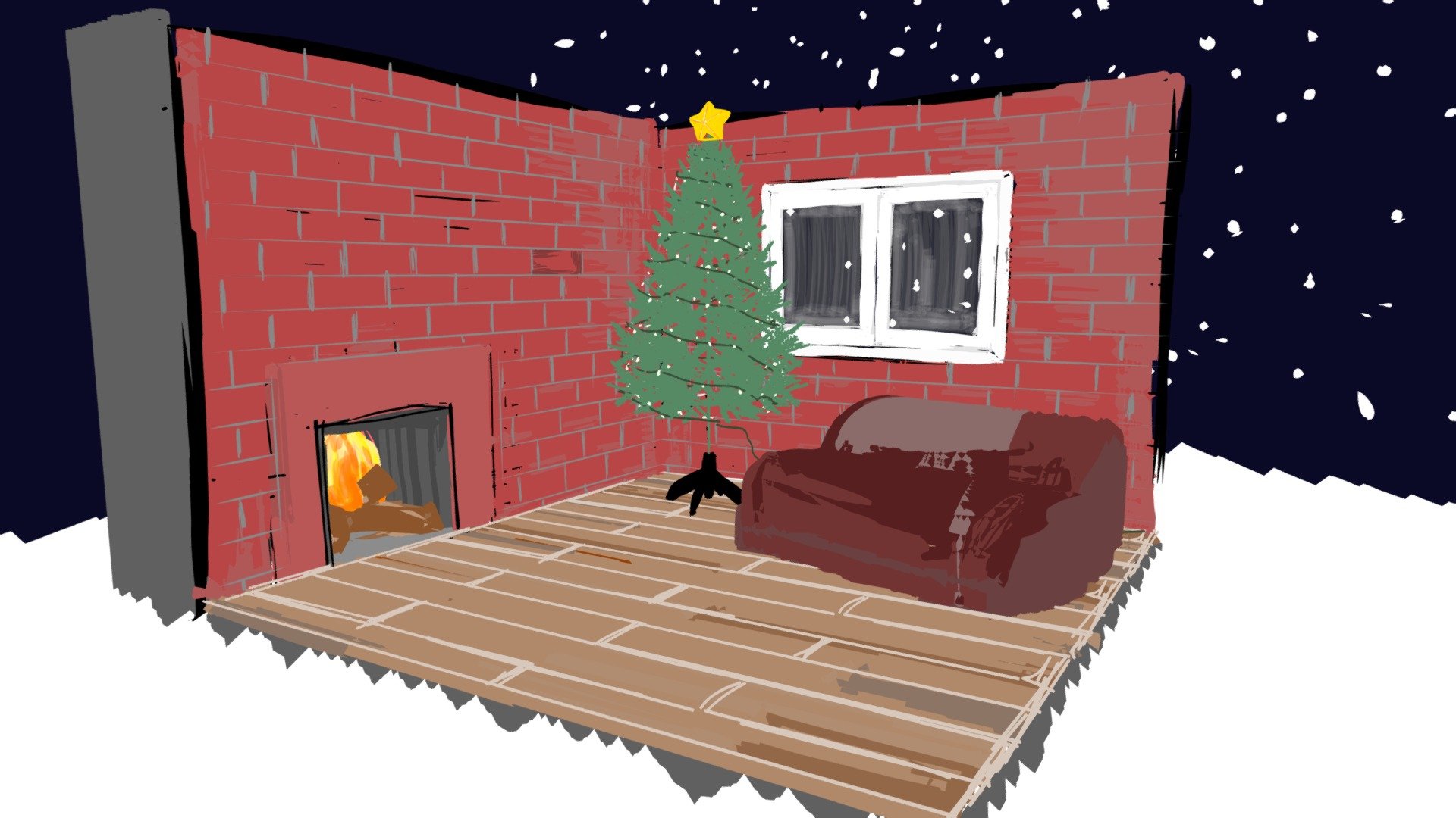 Christmas tree, fire, snow, night. feather3d - 3D model by nicekriss ...