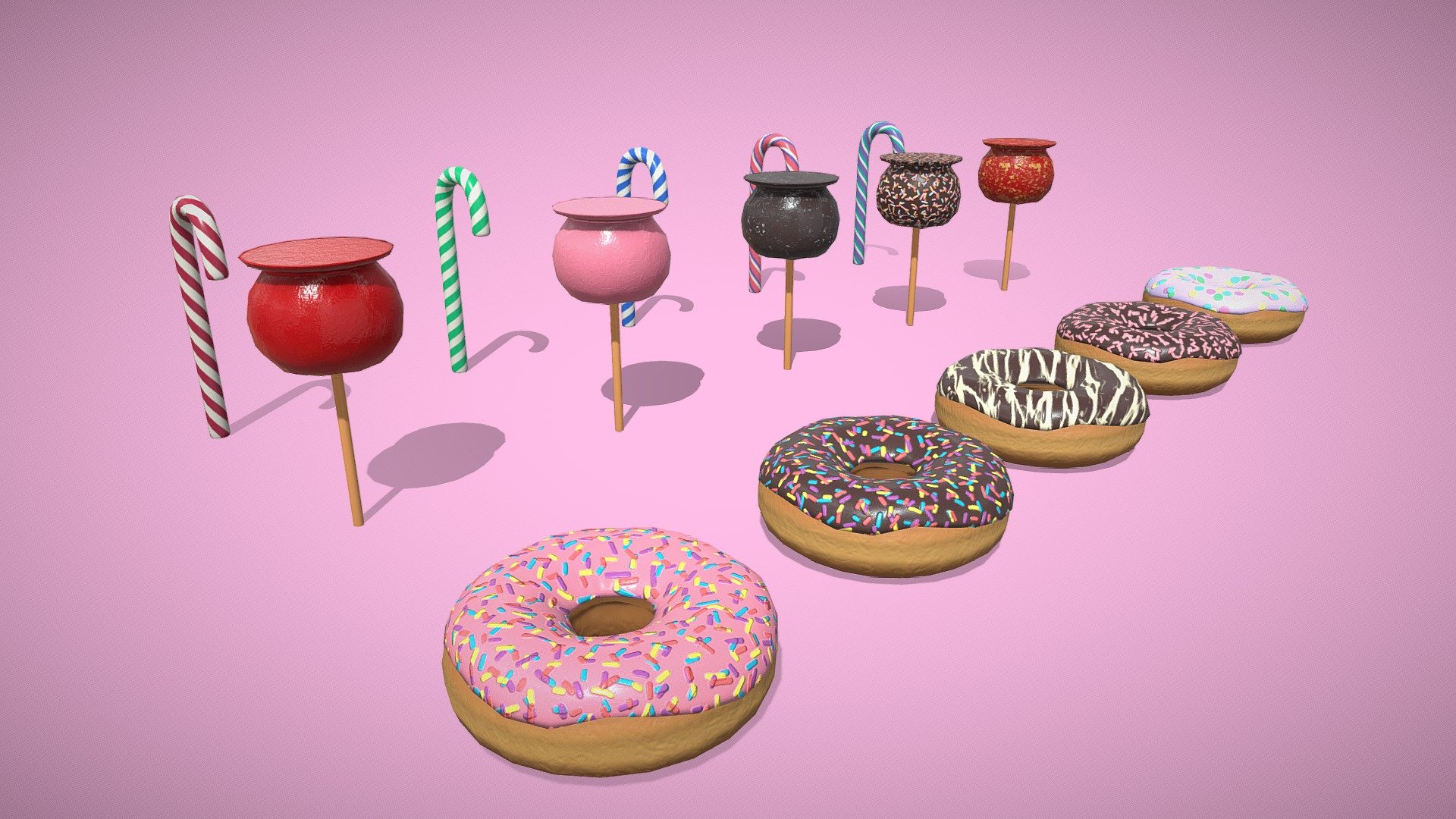 Candy Apple's, Doughnuts & Candy canes - Download Free 3D model by ...