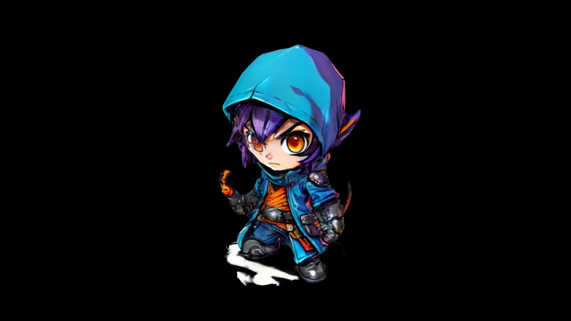 A chibi-style character with purple hair and a b - Download Free 3D ...