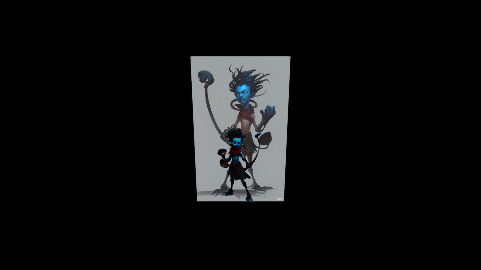 "Blue-haired Boy with a Stick" A blue-haired - Download Free 3D model ...
