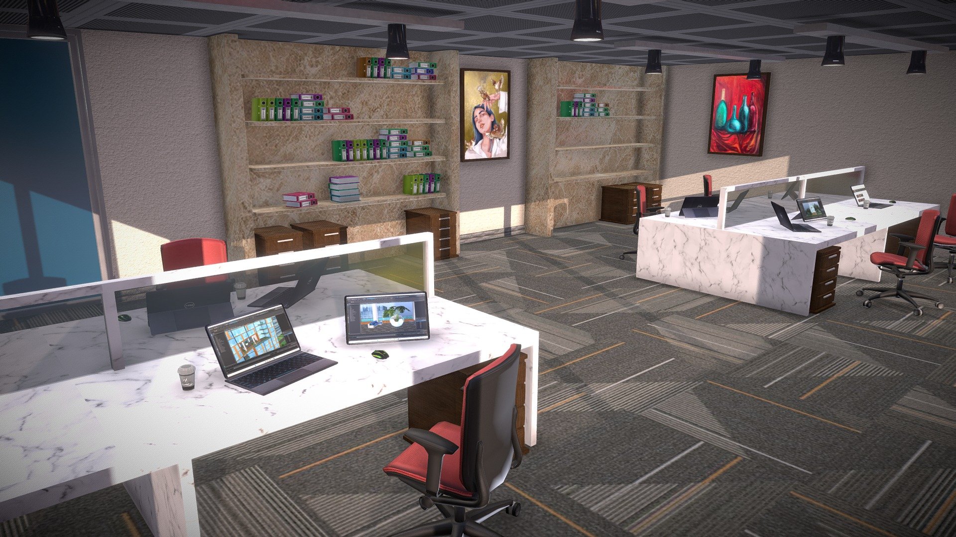 Office Room Work Place Cabin Environment Art - Buy Royalty Free 3D ...