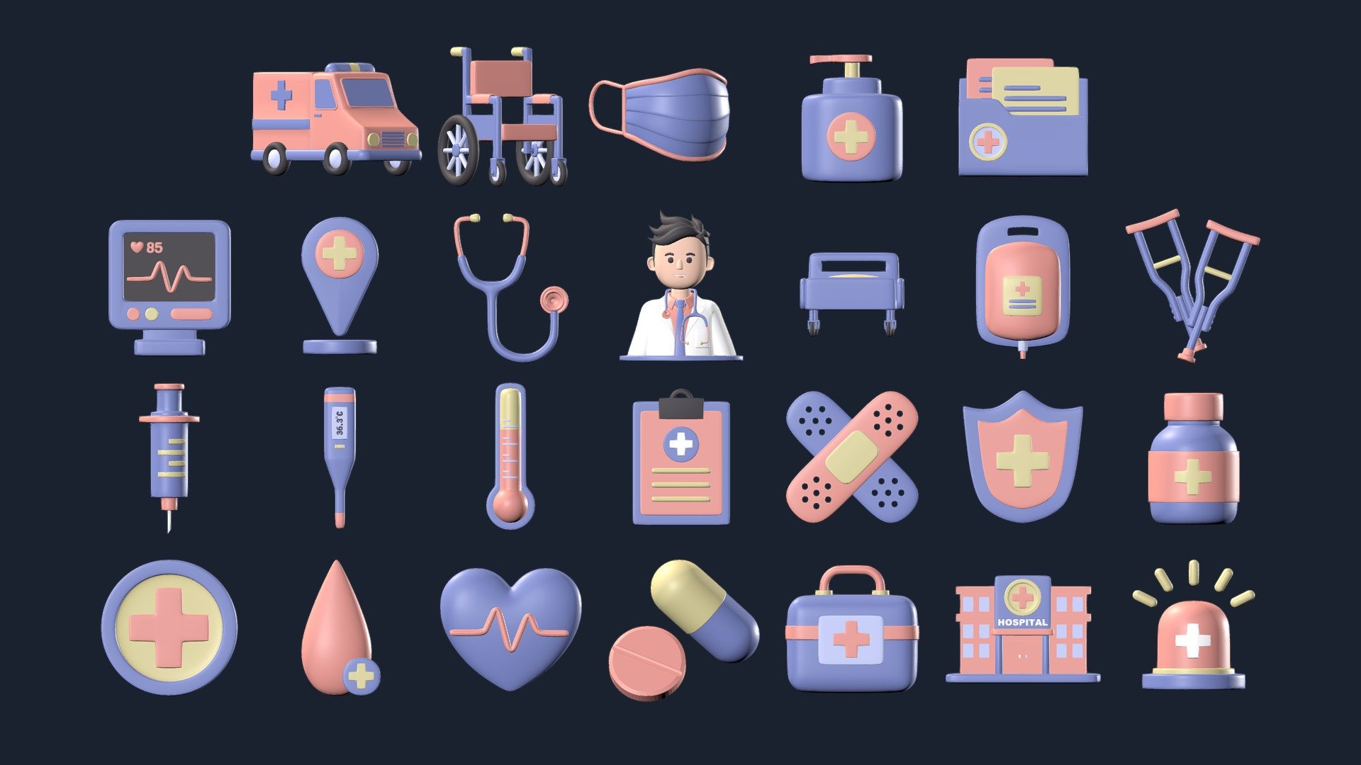Medical & Health 3D Icon Pack - Buy Royalty Free 3D model by Minimoku ...