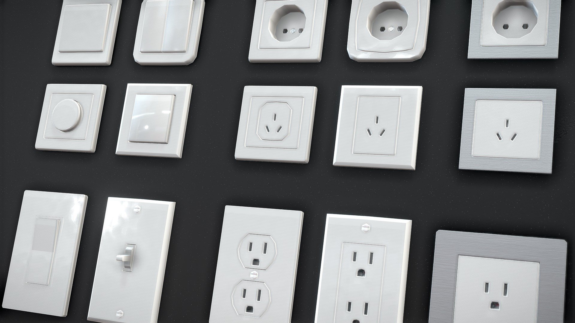 Power outlets and Lights Switches Pack Low-poly - Buy Royalty Free 3D ...