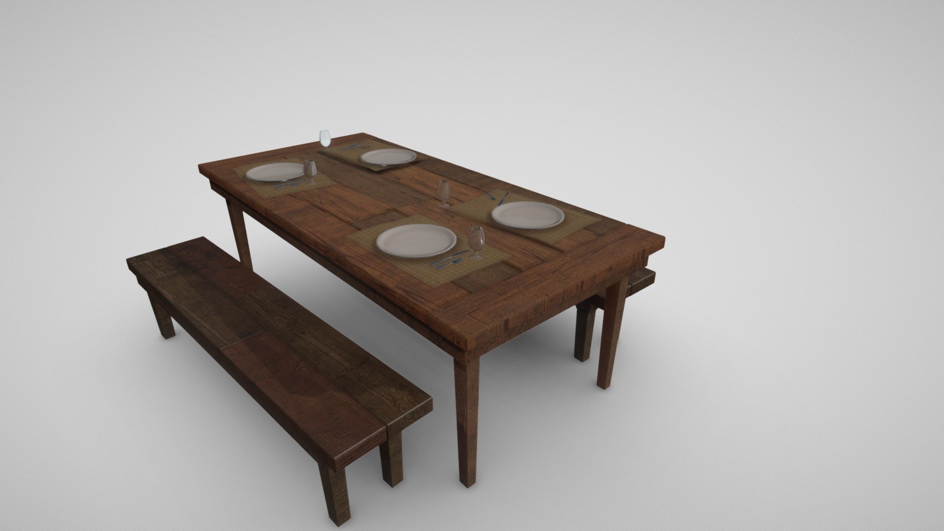 Rustic Wooden Table Dinner Set - Buy Royalty Free 3D model by Isaack ...