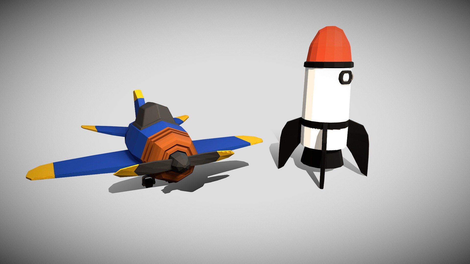 Low Poly Cartoon Sky Models - Plane and Rocket - Download Free 3D model ...