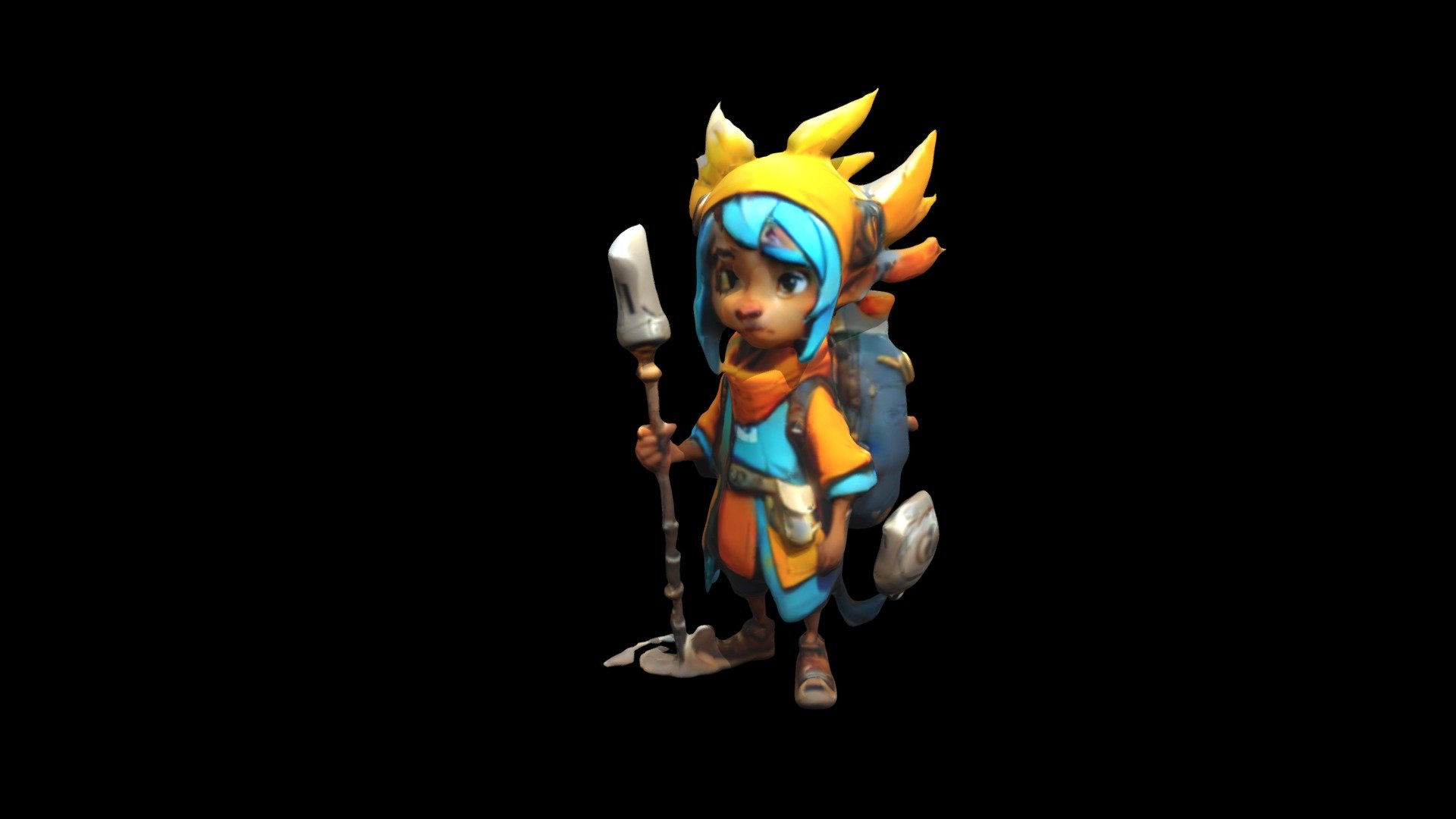 a cartoon character holding a stick with the - Download Free 3D model ...