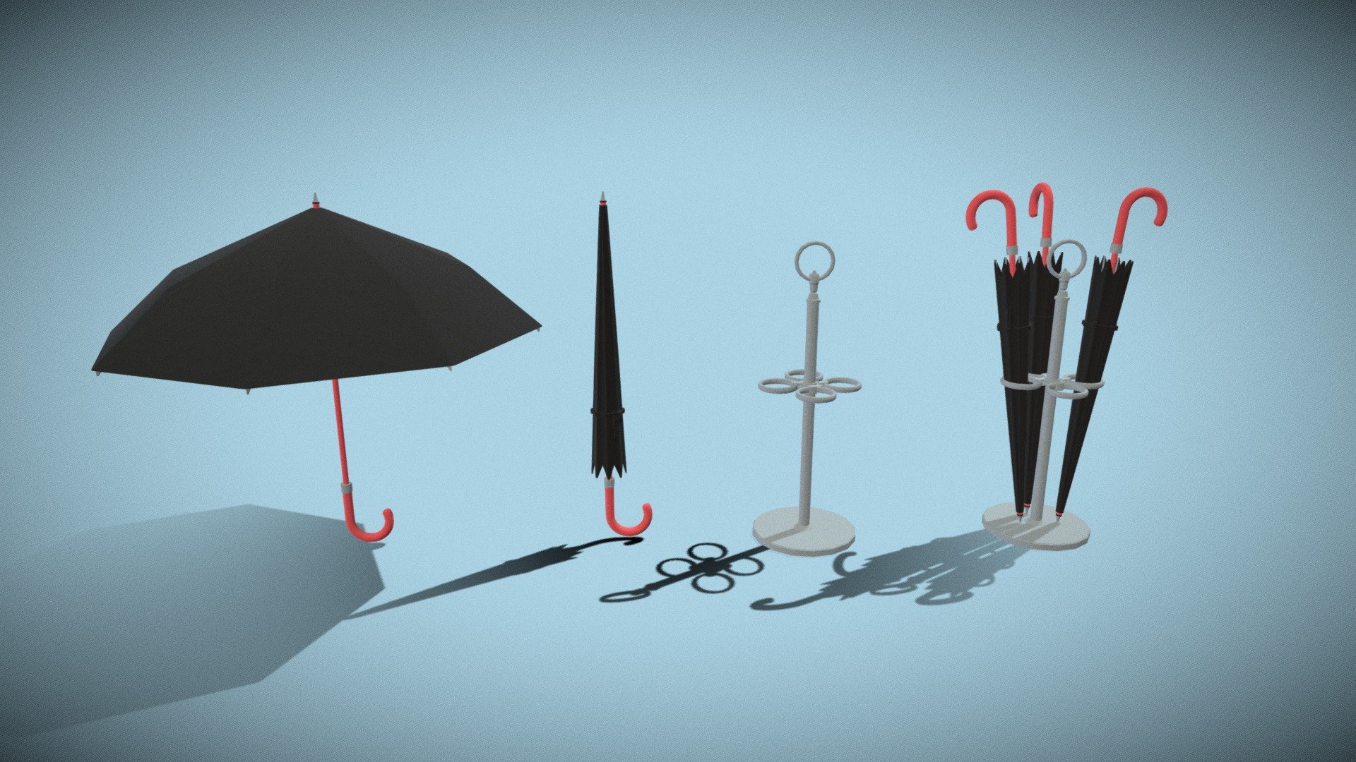 simple umbrellas and a classic umbrella stand - Download Free 3D model ...