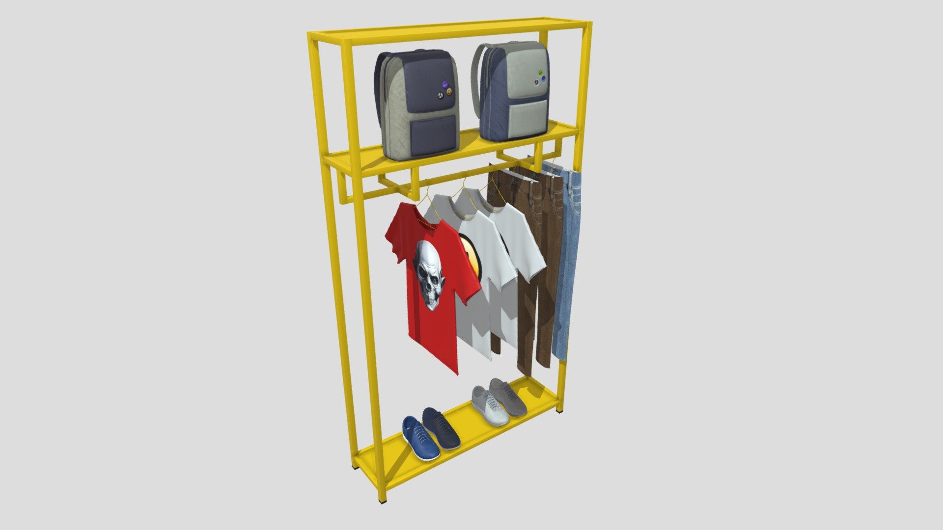 Tshirts Jeans Sport Shoes and Backpack Rack - 3D model by kopofx ...