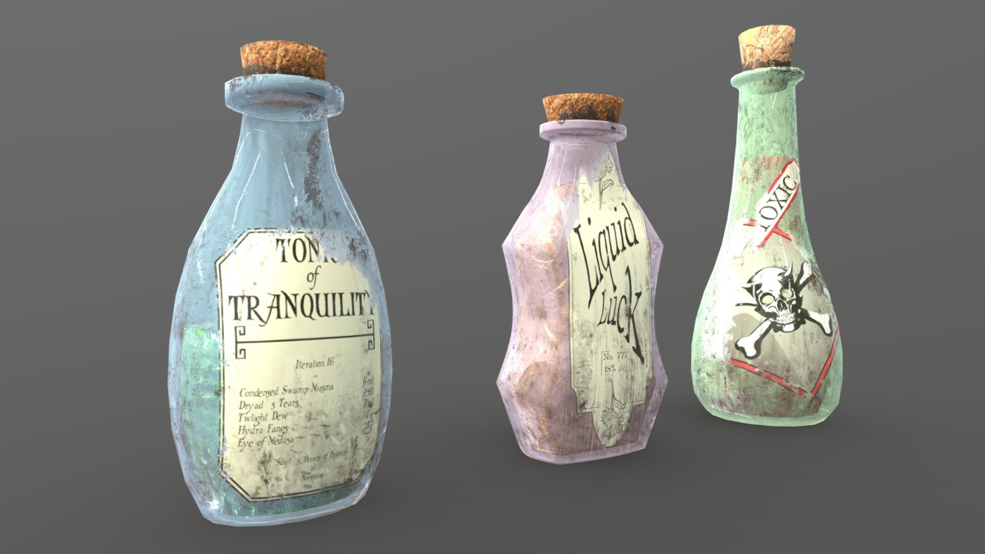 Three Potions - 3D model by jrigall [7ecfb8a] - Sketchfab