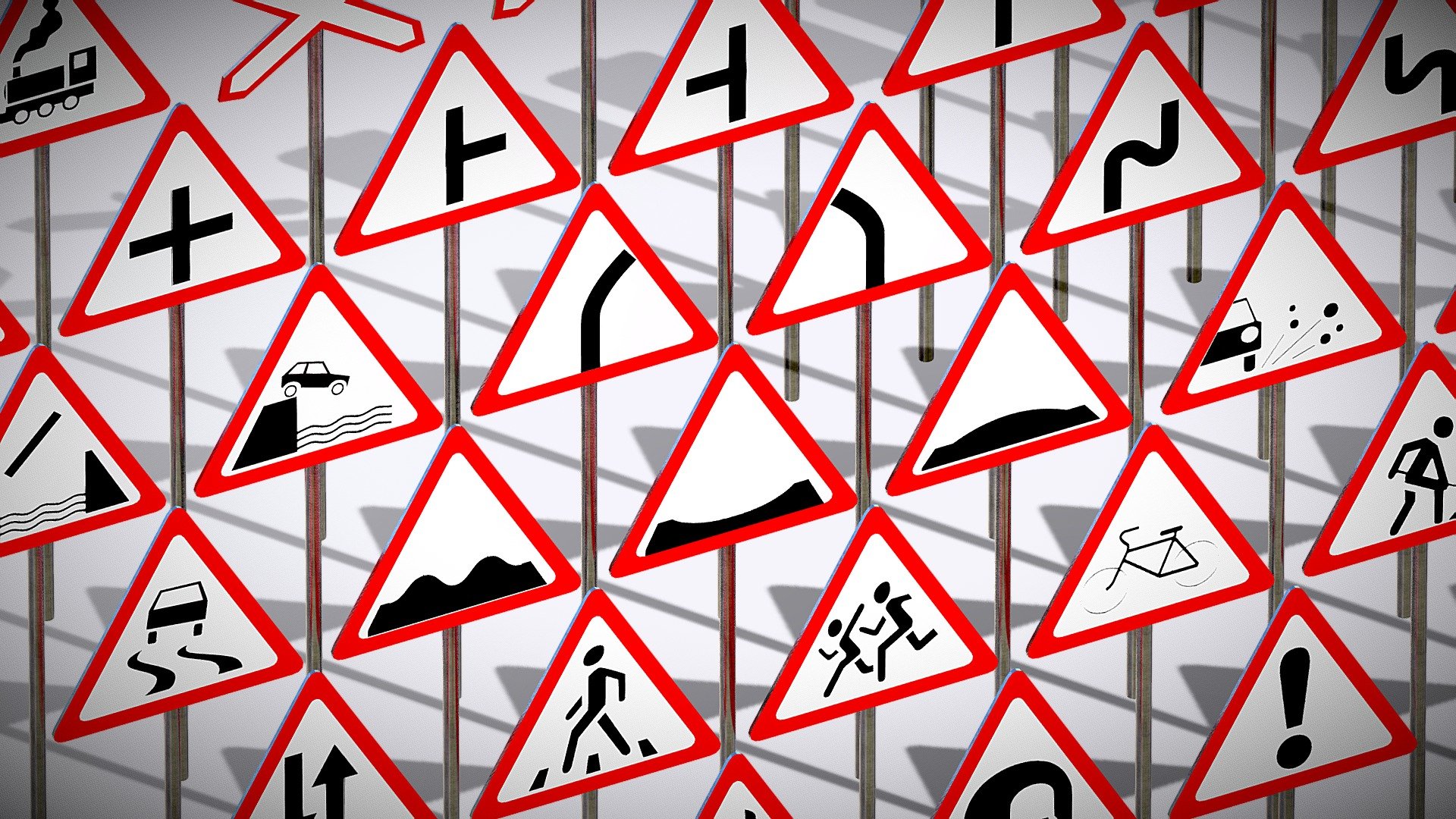 Realistic pack of Warning Traffic Signs - 3D model by ILya Gamzayev ...