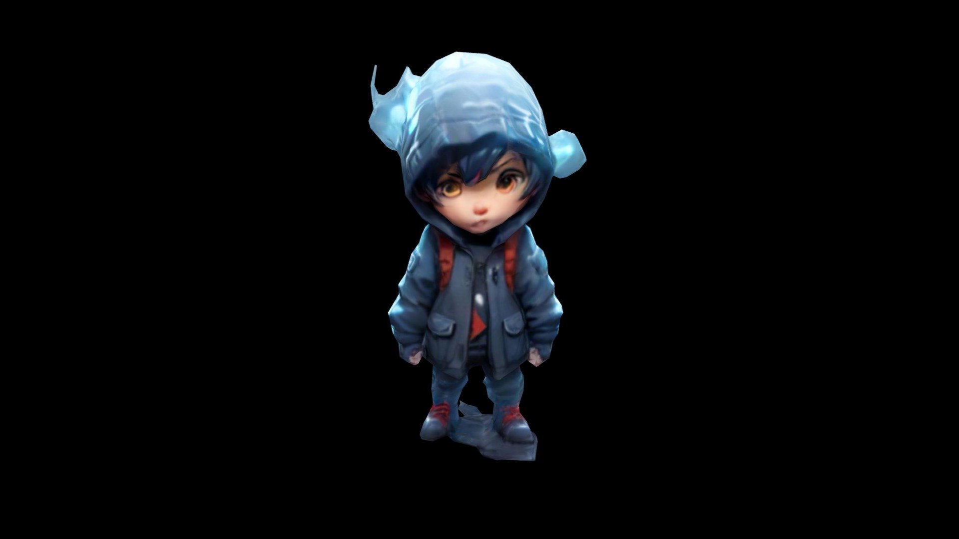 Hooded anime character with blue aura - Download Free 3D model by ...