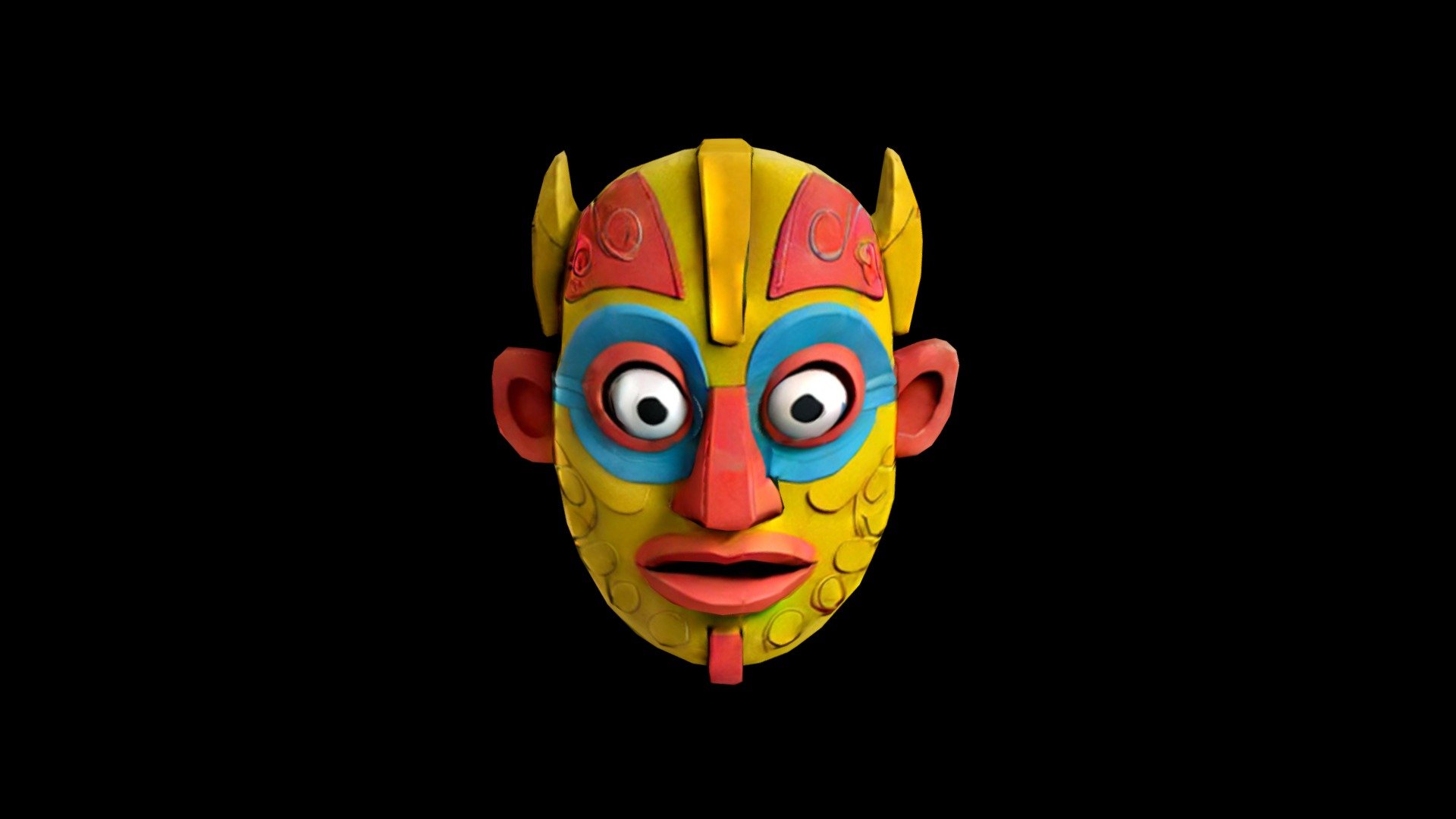 A colorful mask with big eyes, red and blue chee - Download Free 3D ...