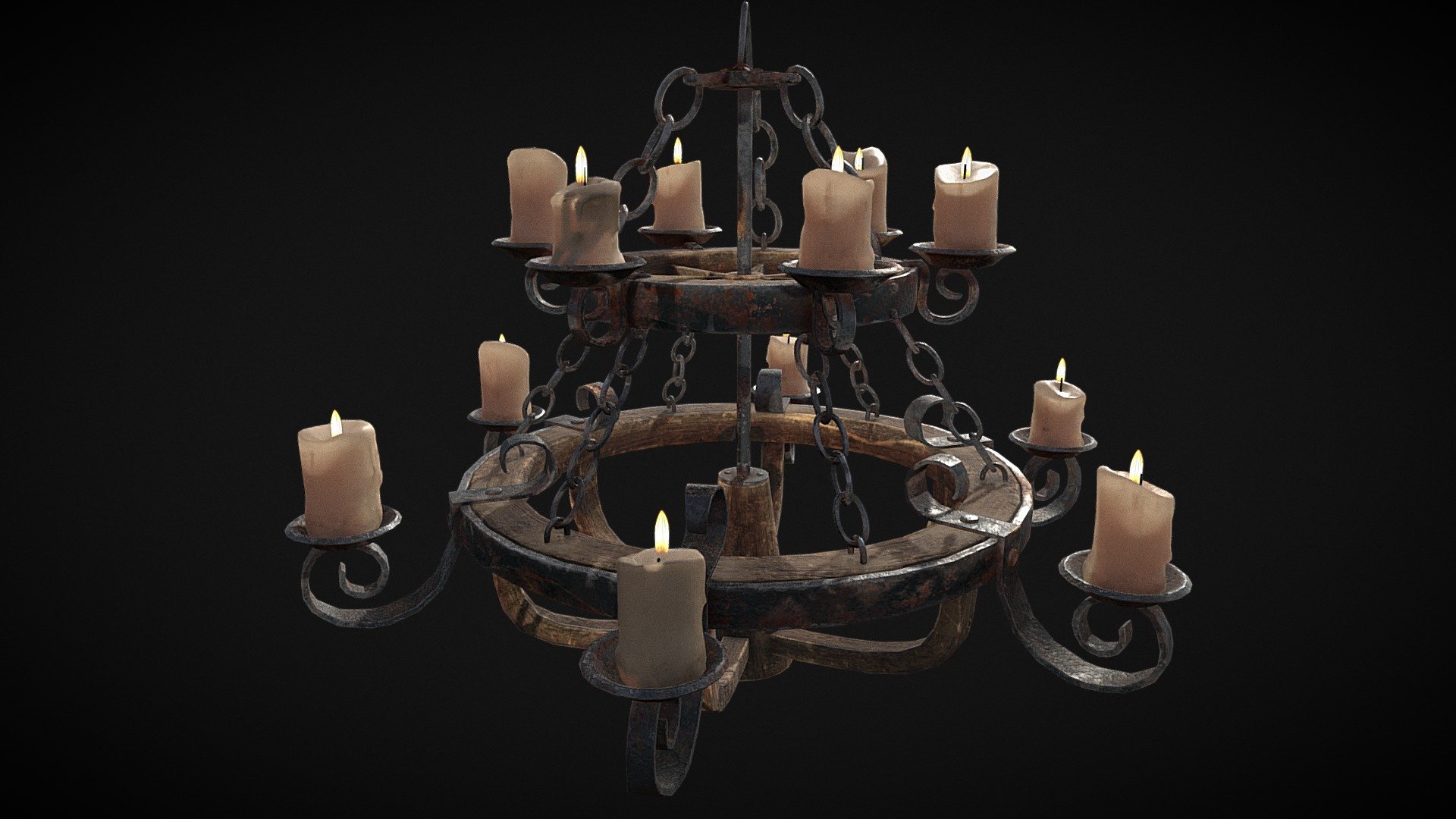 Rustic Medieval Wooden Candle Chandelier - Buy Royalty Free 3D model by ...