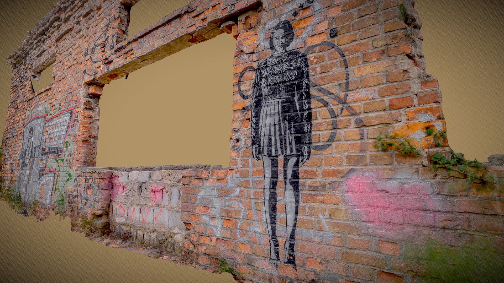 Girl on the brick wall of the factory - Buy Royalty Free 3D model by archiwum_xyz [807b9f7 ...
