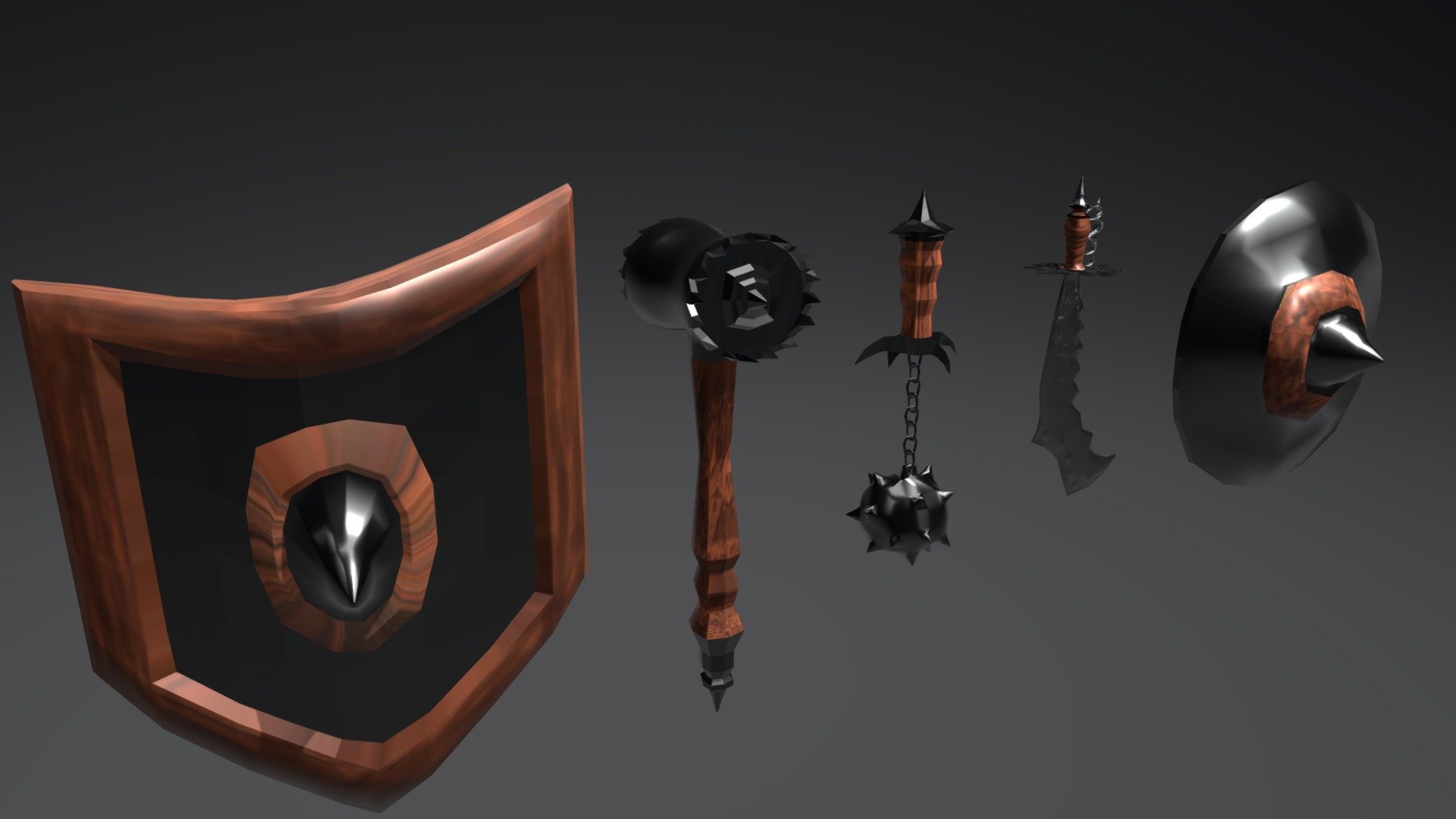 low poly sword, mace, hammer and shields pack - Download Free 3D model ...