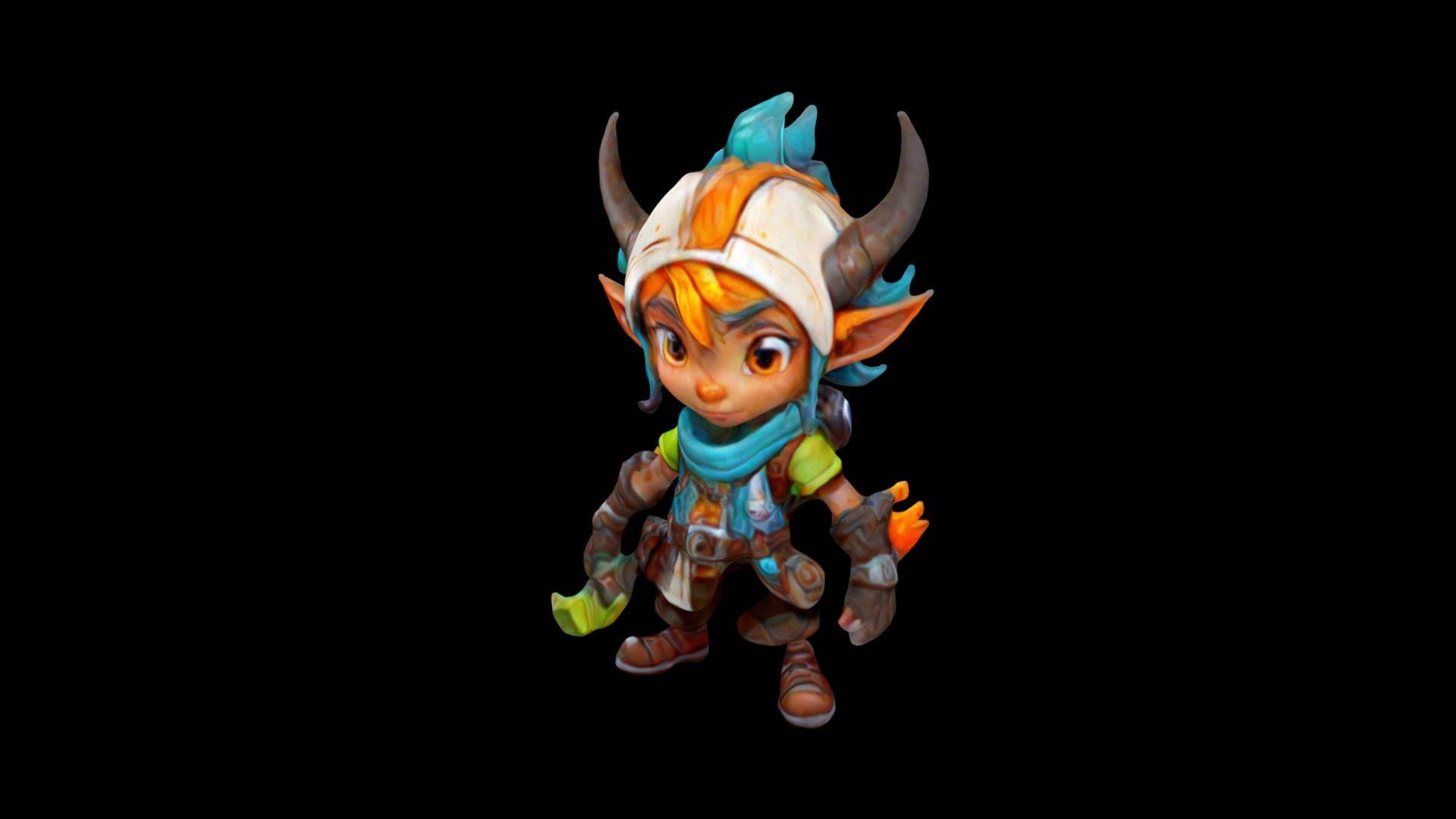 a cartoon style elf character holding a torch th - Download Free 3D ...