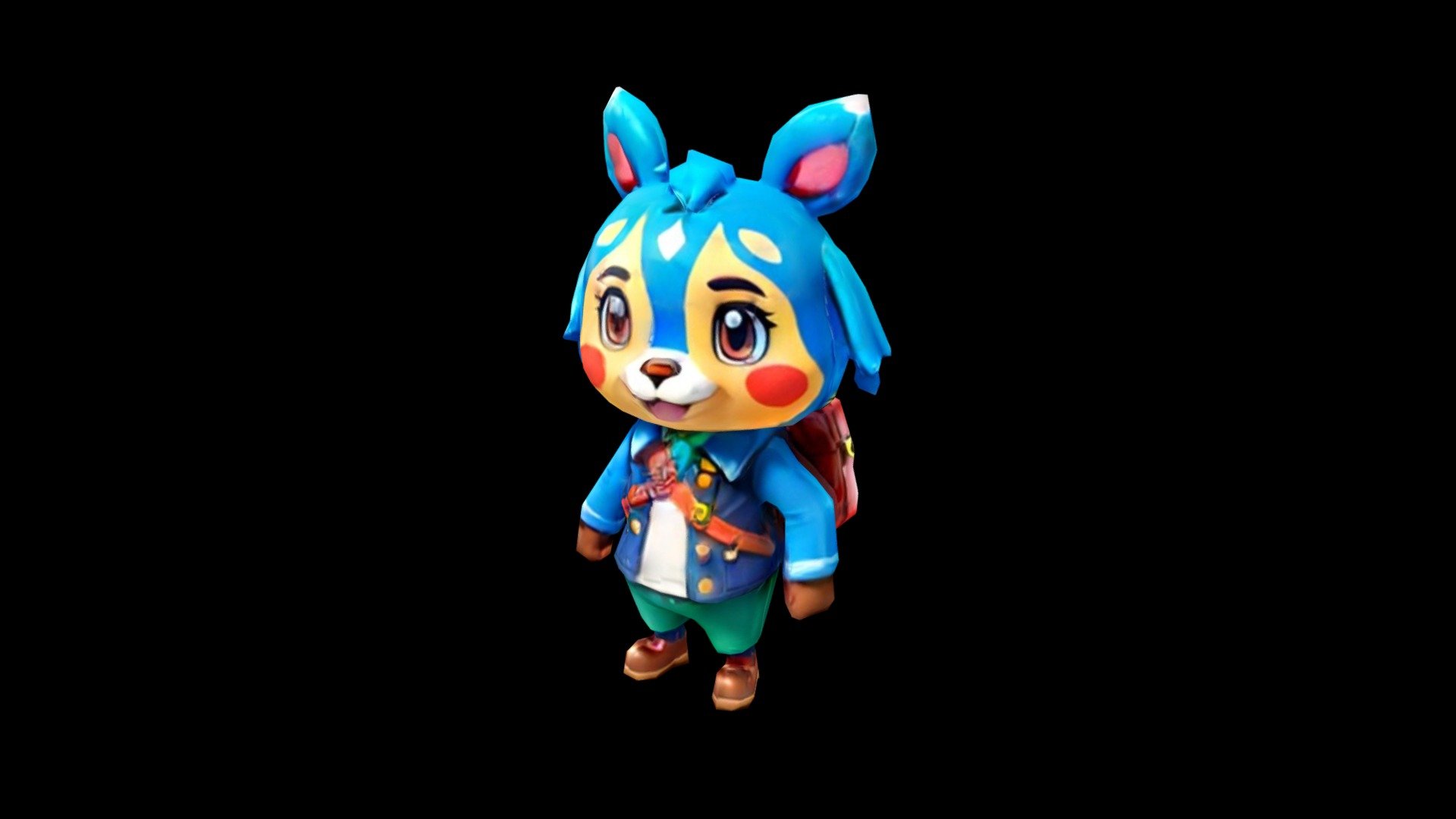 A blue animal character with brown ears and a pi - Download Free 3D ...