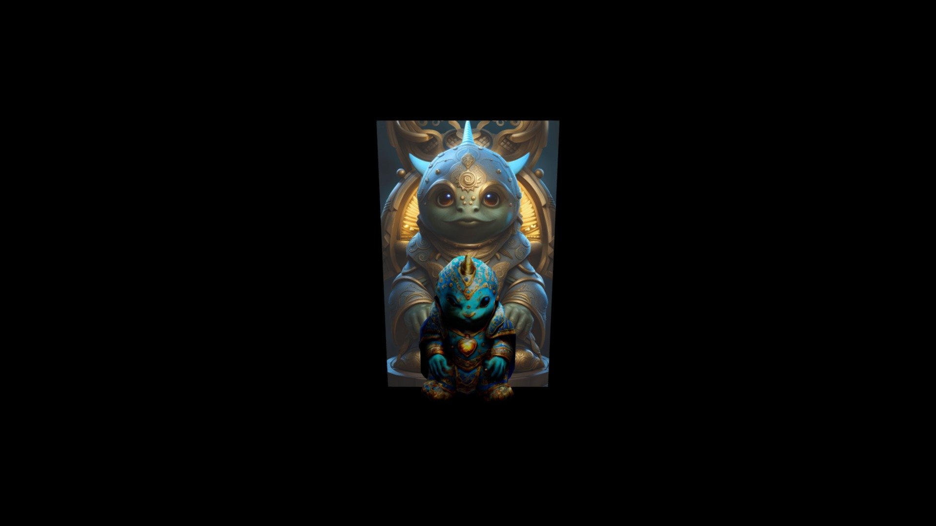 "Blue and Gold Creature Sitting on Throne" A - Download Free 3D model ...