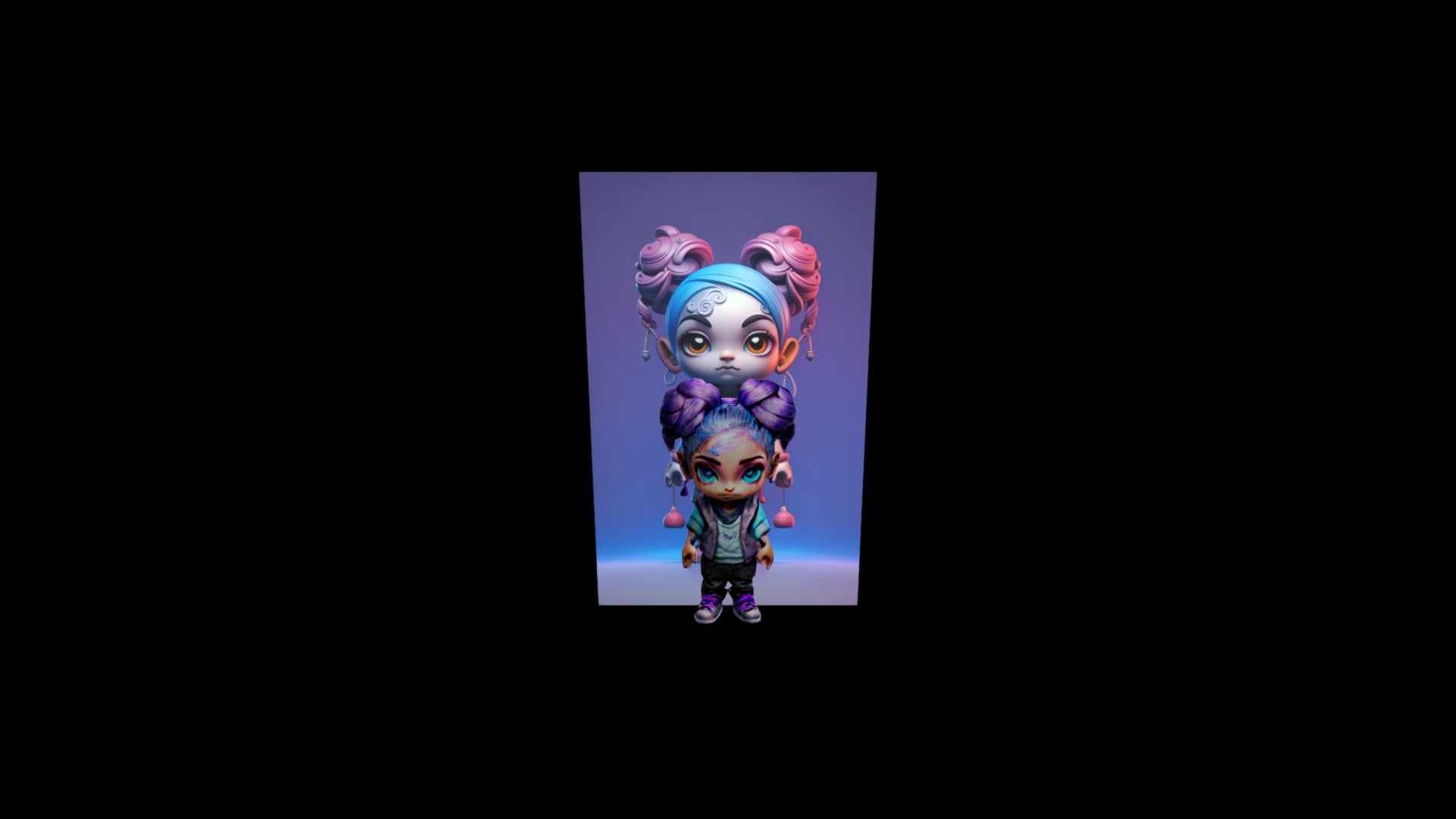 3D rendering of a cartoon doll with blue and pi - Download Free 3D ...