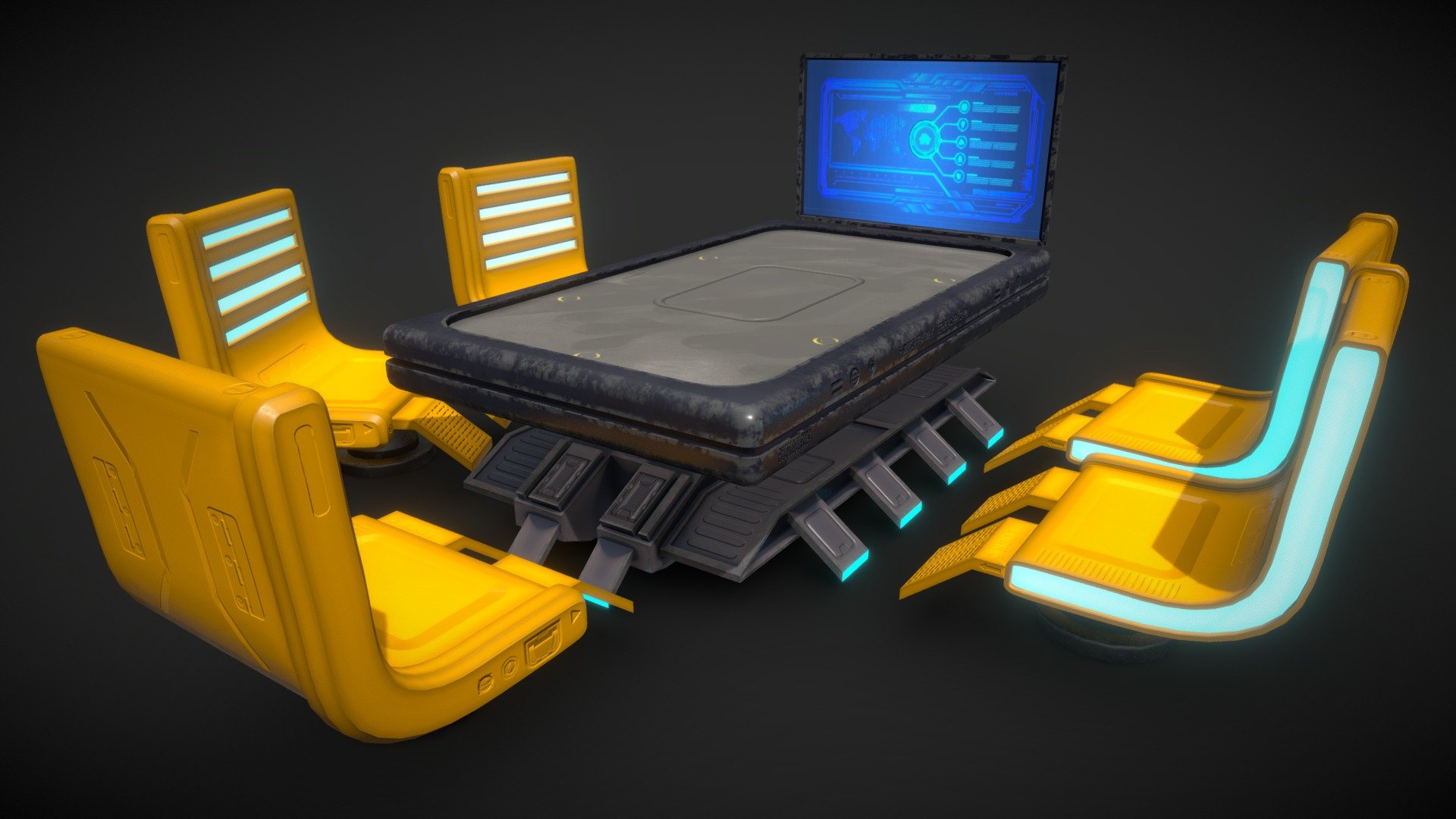 Sci-Fi style Meeting table with chairs - Buy Royalty Free 3D model by ...