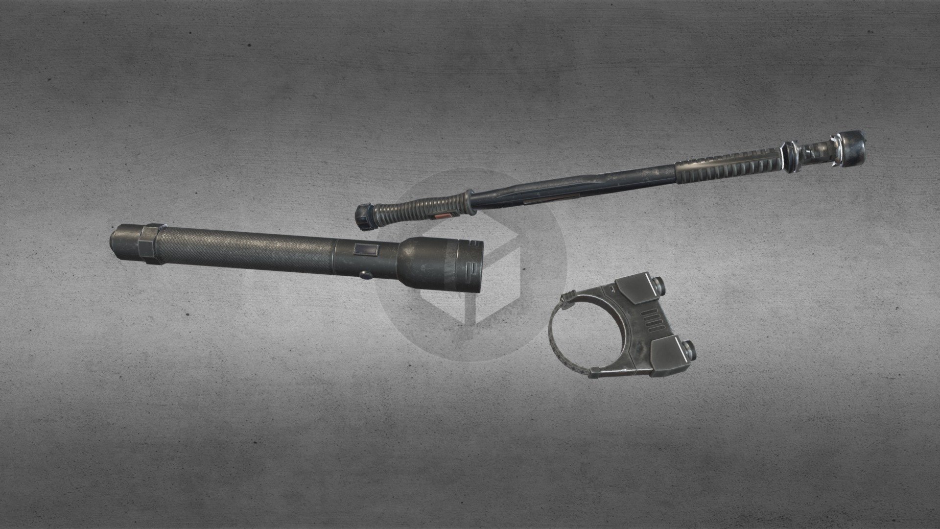 Flashlight, Cudgel & Sci-fi Handcuffs - Buy Royalty Free 3D model by ...