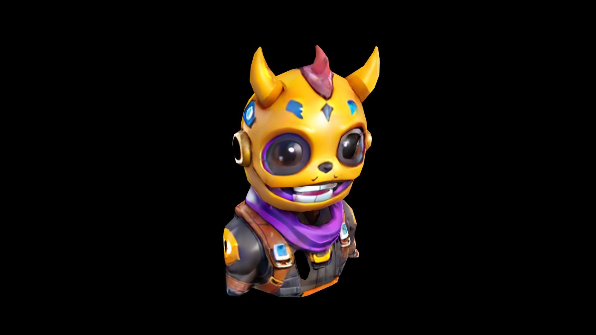 "Yellow alien friend with horns, a purple scarf, - Download Free 3D ...