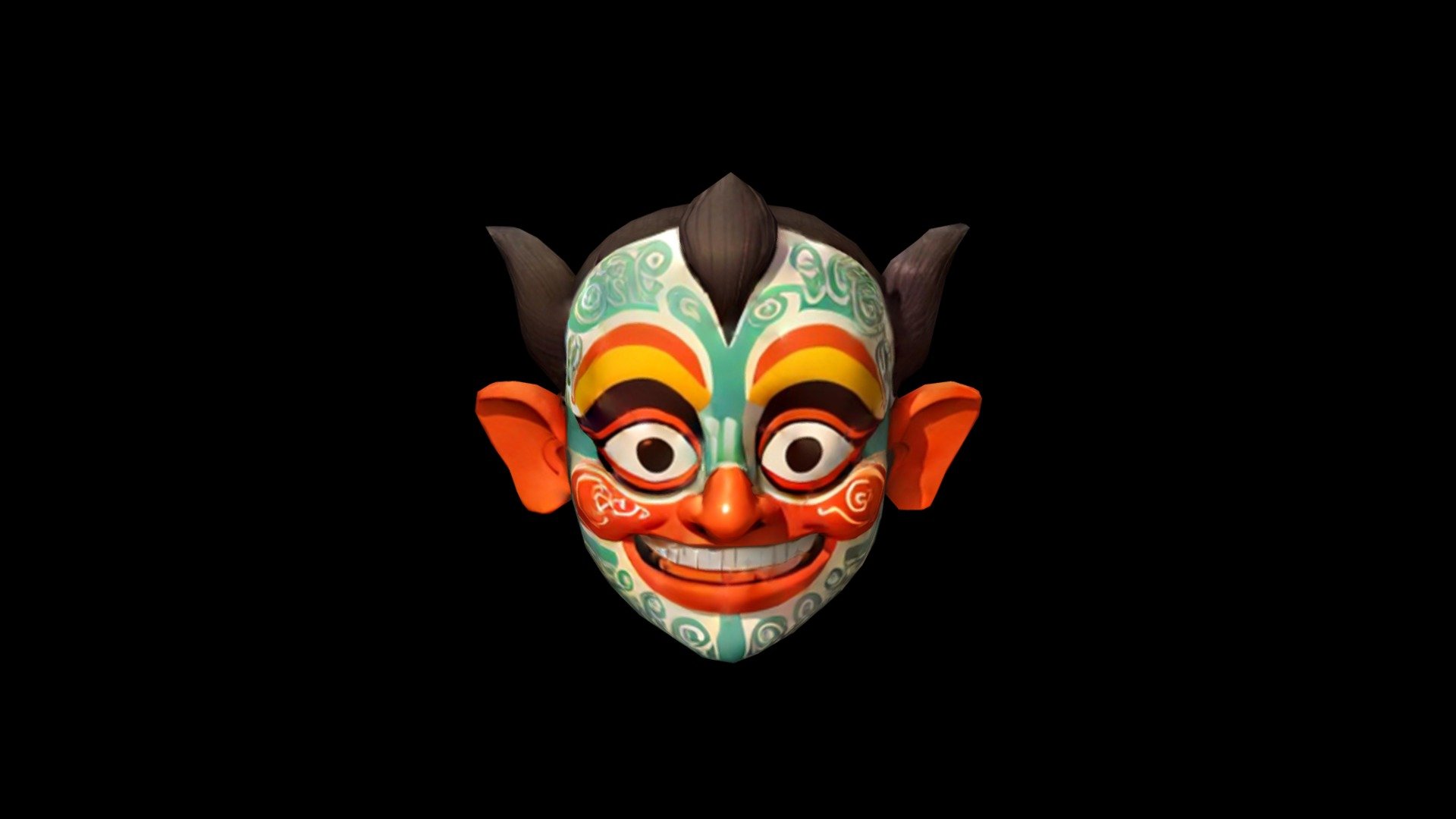 A colorful mask with big eyes, large ears, and a - Download Free 3D ...