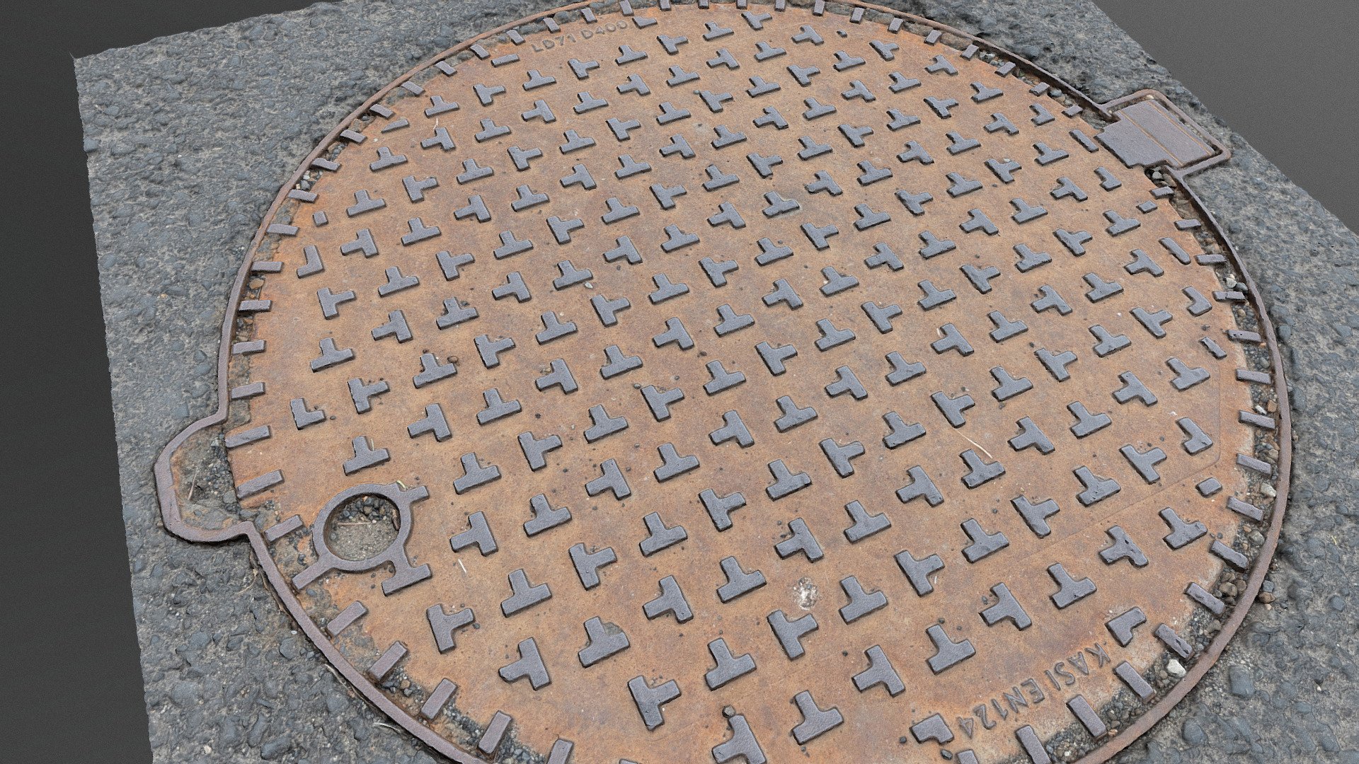 Manhole cover lid circle metal cap in asphalt - Buy Royalty Free 3D ...