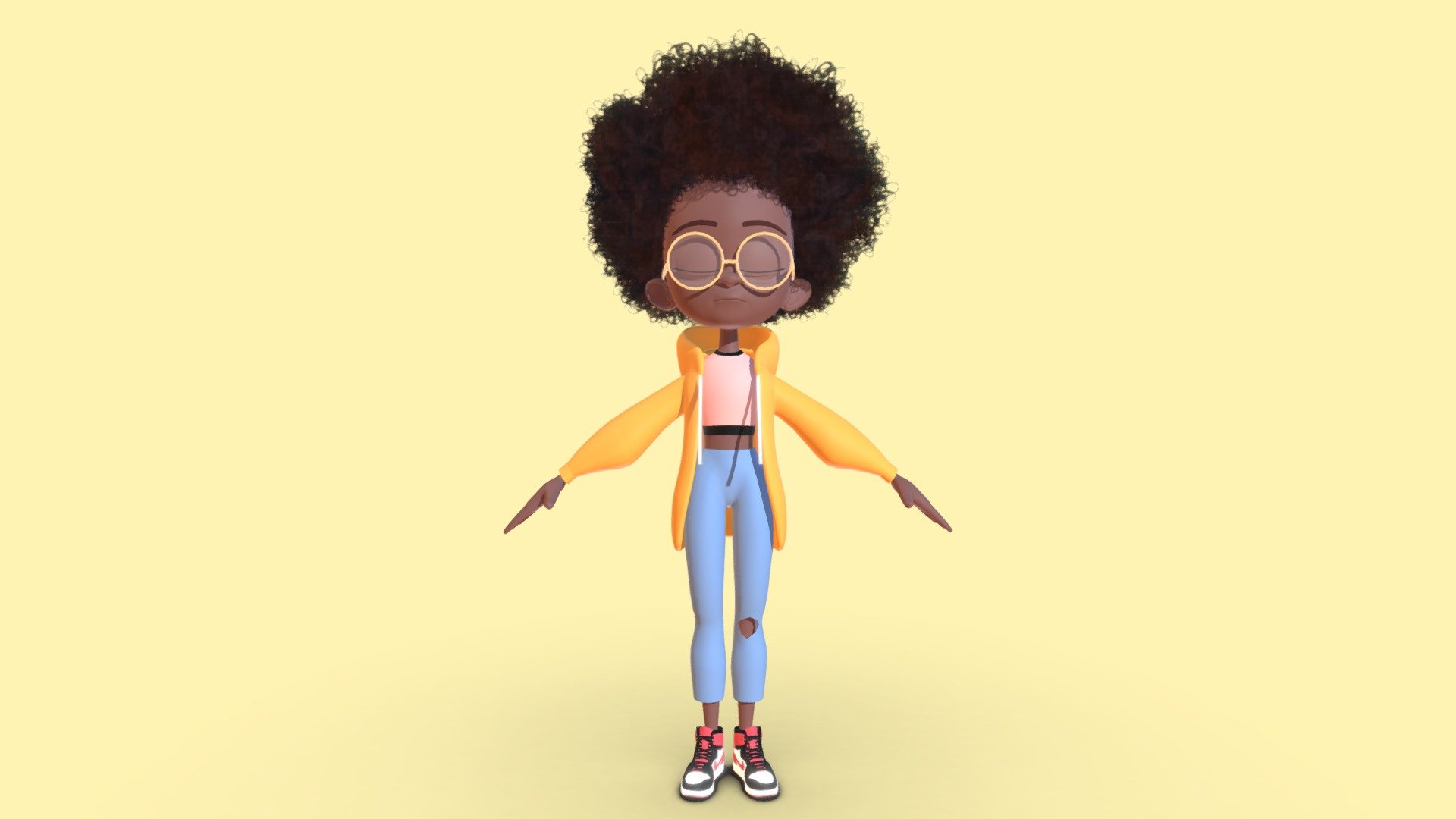 Afro Girl Character - A-Pose - 3D model by Ryley Burnett (@ryleyburnett ...