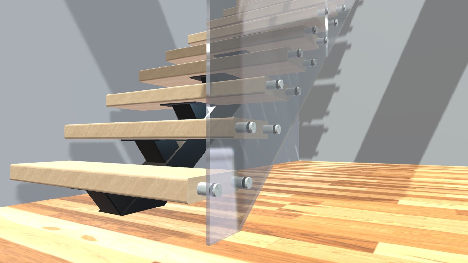 Mono stringer with angle stool - 3D model by 3D Software for Stair ...