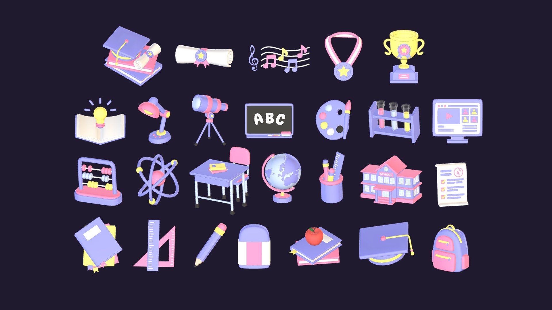 Education 3D Icon Pack - Buy Royalty Free 3D model by Minimoku [824c901 ...